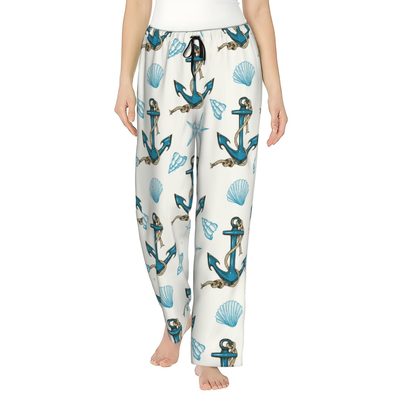 Daiia Anchors And Shells Women's Sleep Pant with Pockets and Drawstring,Pajama Pants-Large ...