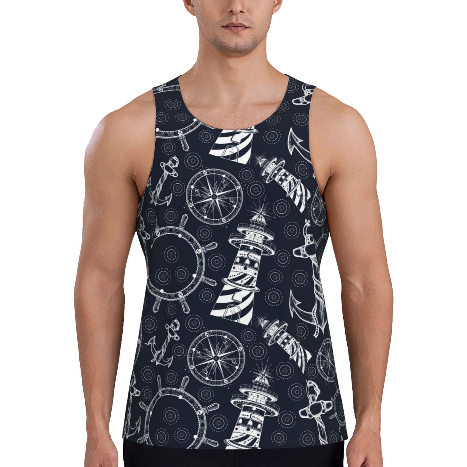 Daiia Anchors and Lighthouse Printed Men's Quick Dry Fit Muscle Tank ...
