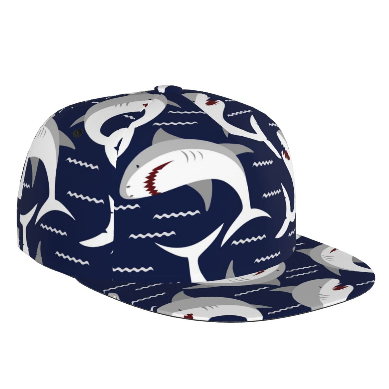 Daiia Angry Shark print Flat Bill Hats Flat Brim Trucker Cap Baseball ...