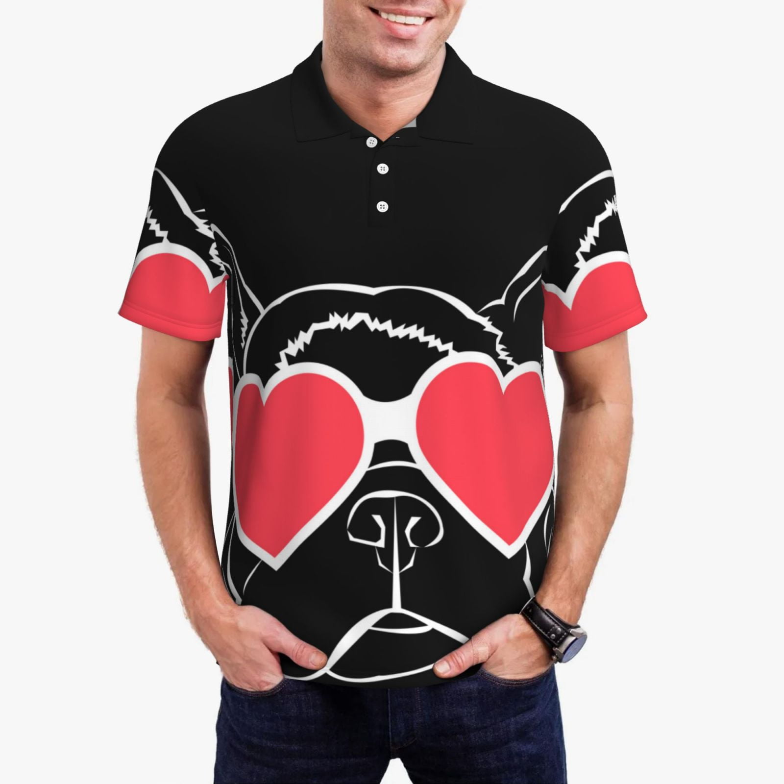 Daiia Animal Bulldog French Pattern Men’s Polo Shirts,Solid Deck Shirt ...
