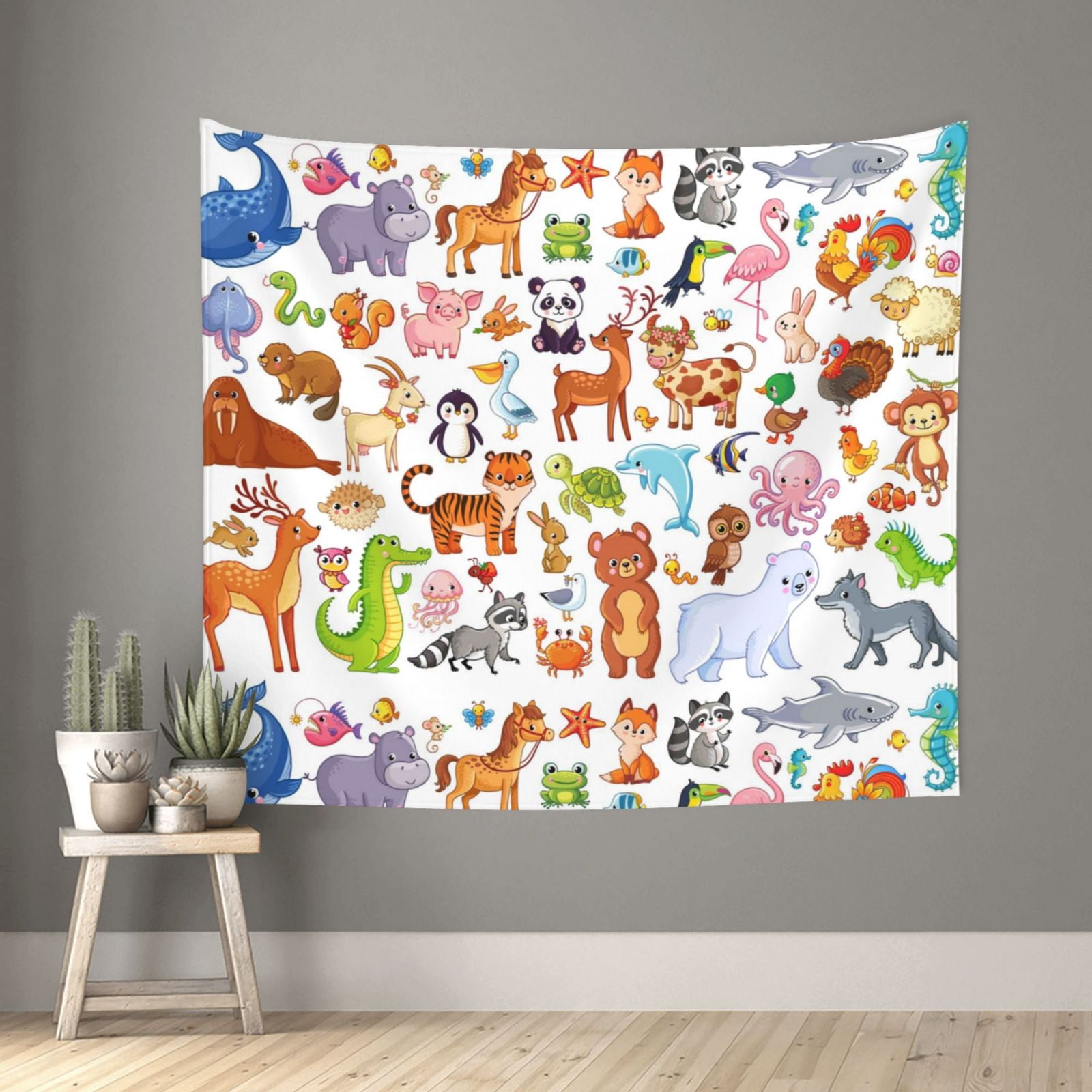 Daiia Animal Cartoon Style Pattern Tapestry 60x51 Inches Wall Hanging ...