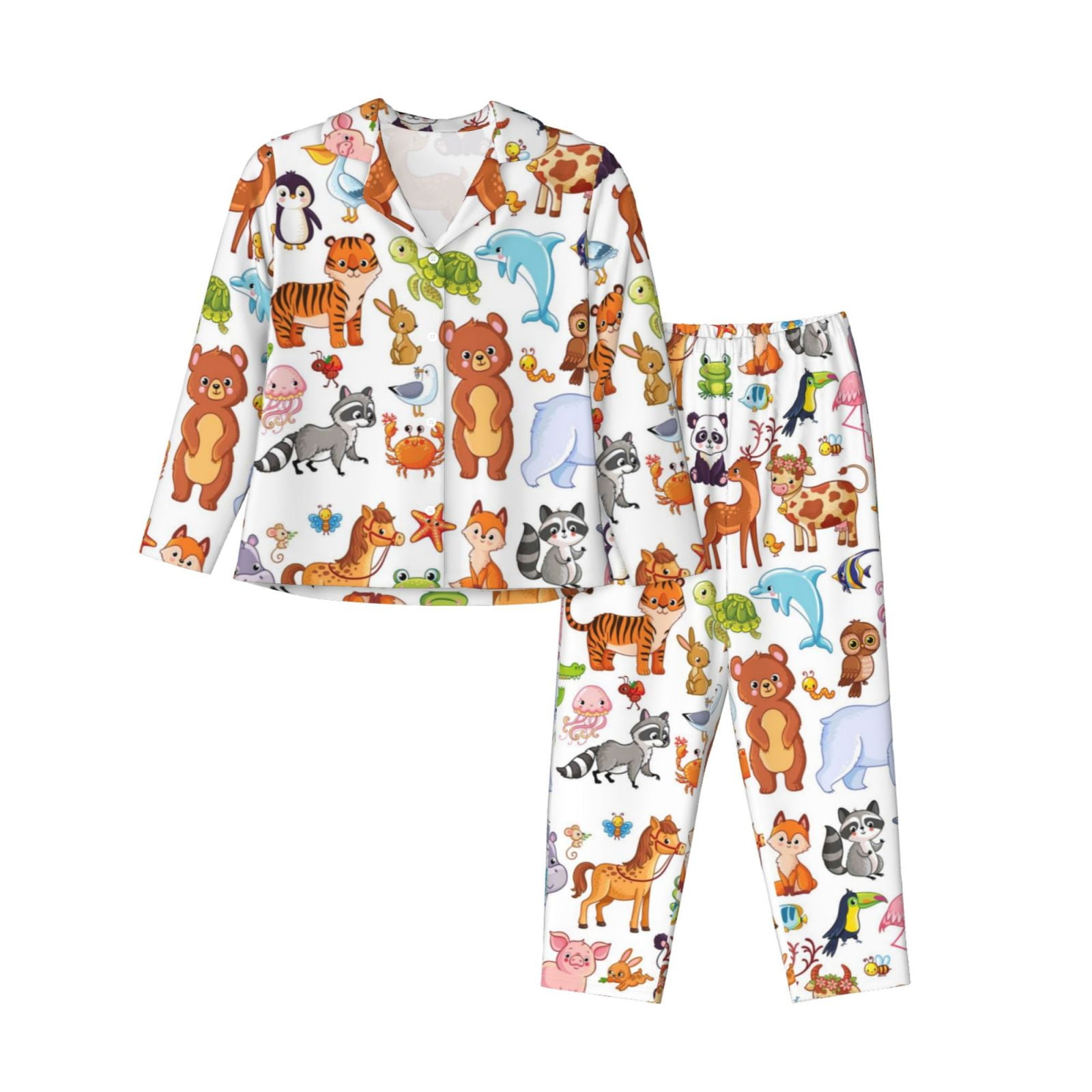 Daiia Animal Cartoon Style for Women's Long-Sleeved Pajama Set – Soft ...