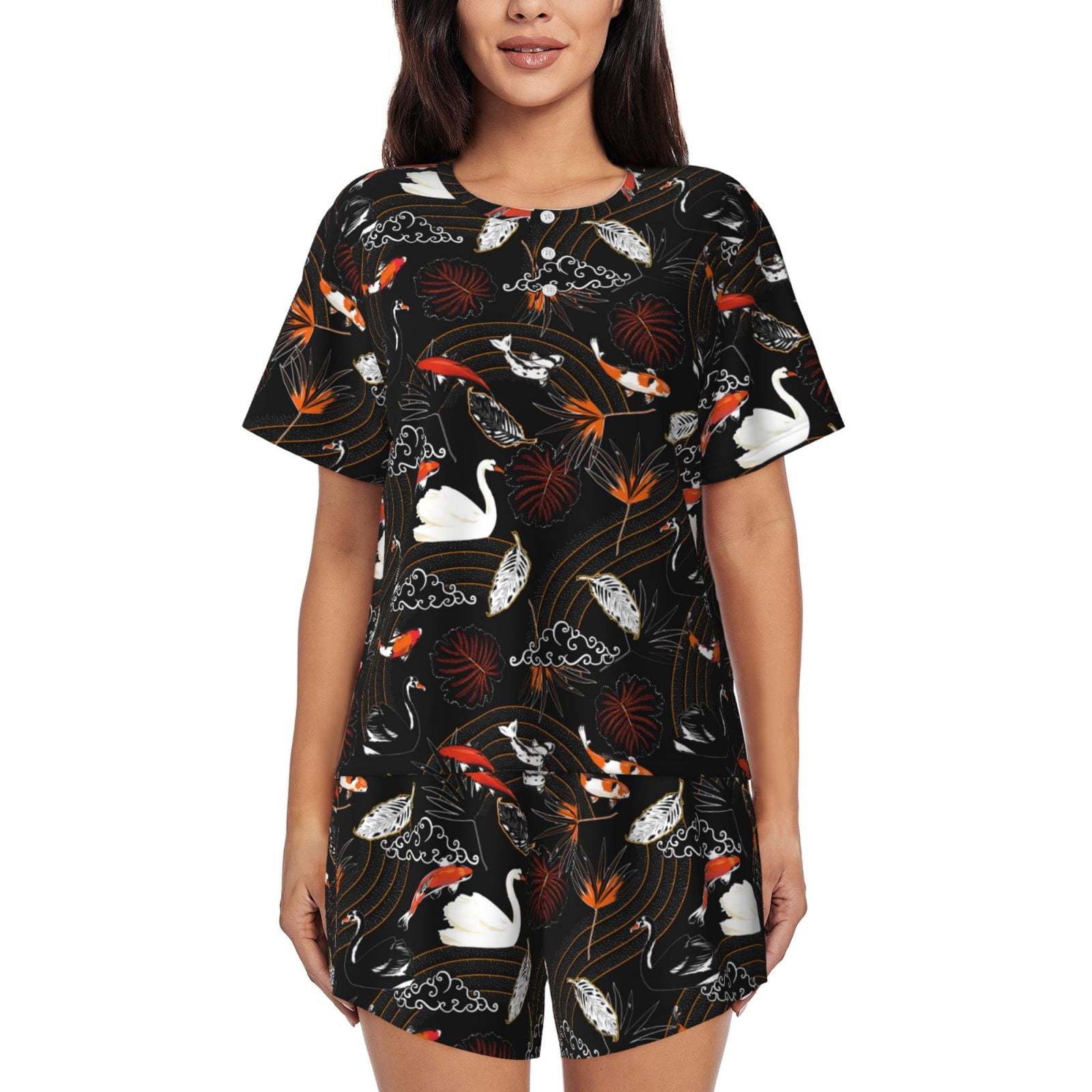 Daiia Animal Koi Fish Pattern Womens Pajama Sets Short Sleeve Pajamas ...