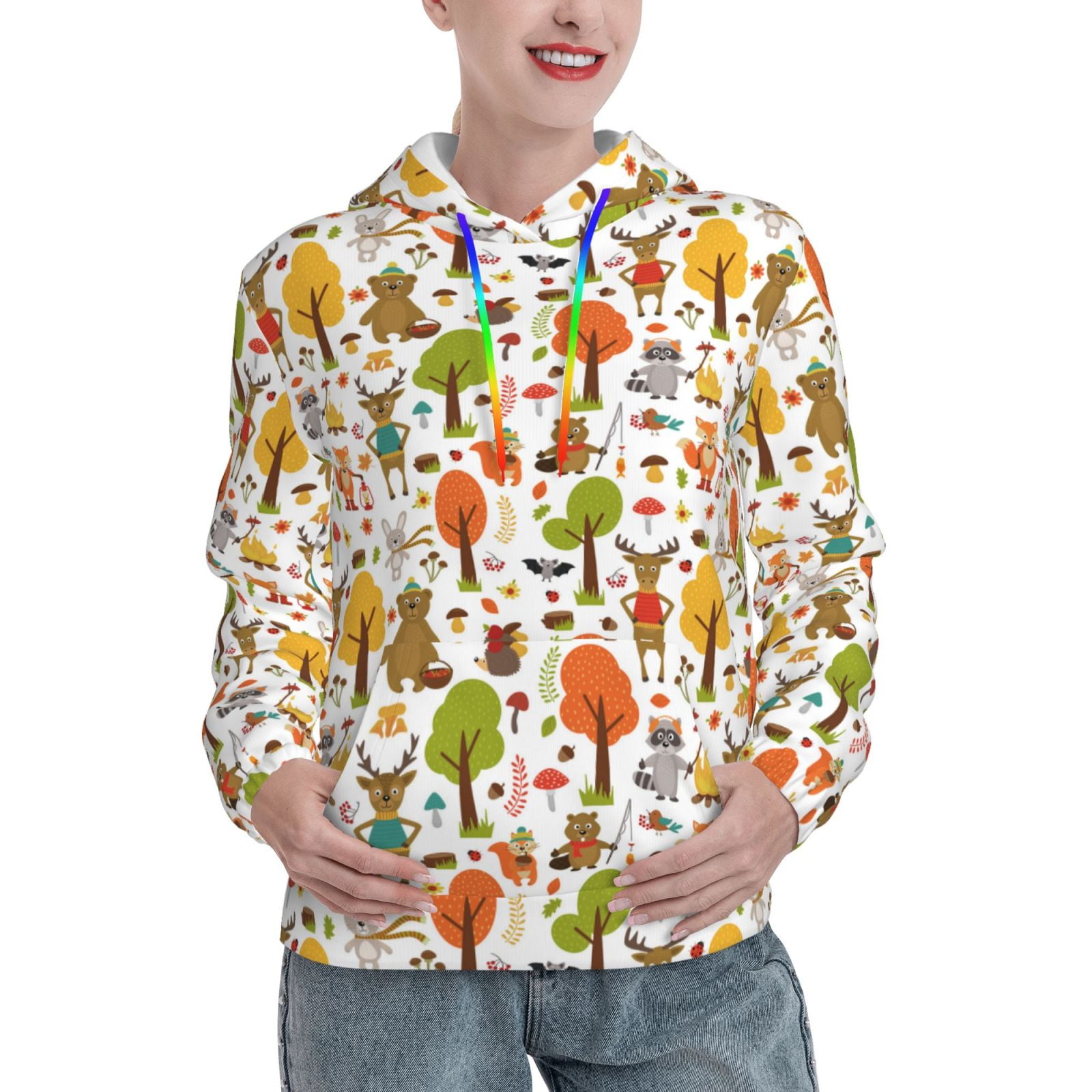 Daiia Animals Forest Pattern Women's Fashion Hoodies & Sweatshirts with ...