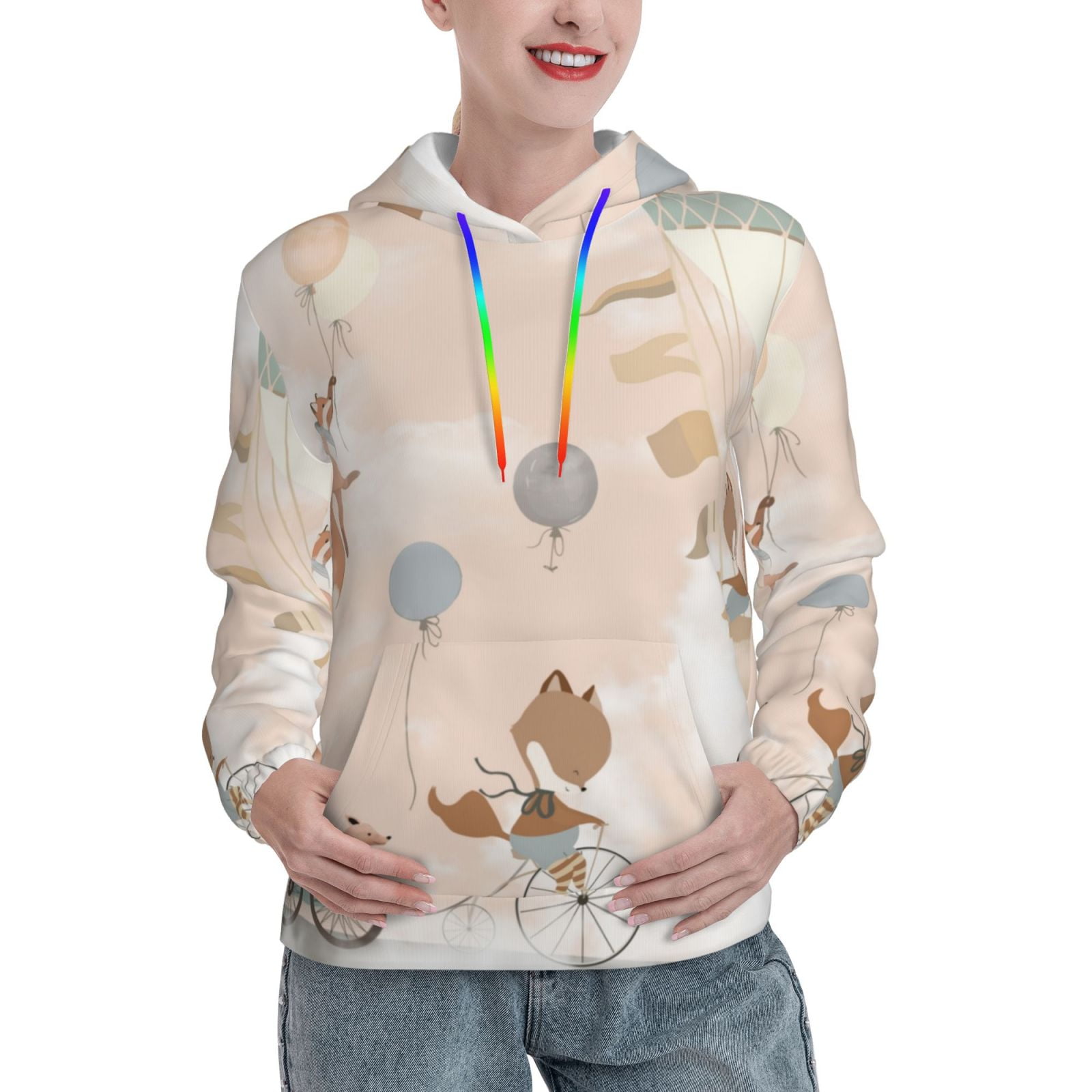 Daiia Animals Riding Across The Sky1 Pattern Women's Fashion Hoodies & Sweatshirts with Kangaroo ...