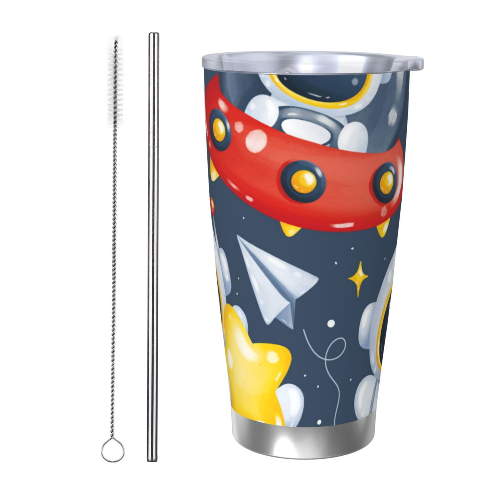 Daiia Astronaut And Space Printed 20oz Insulated Coffee Cup with Straw ...