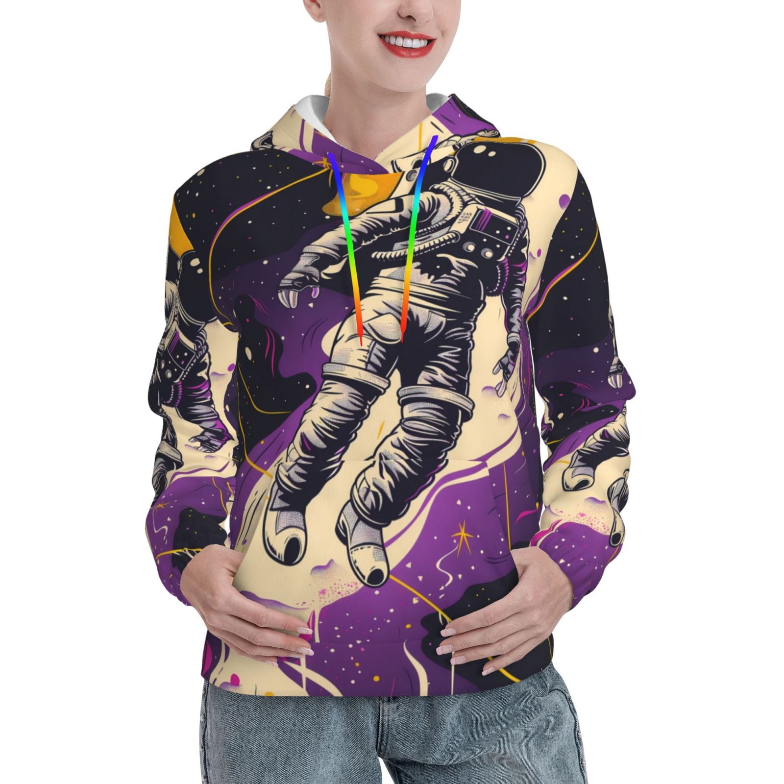 Daiia Astronaut Floating purple Space Pattern Women's Fashion Hoodies ...