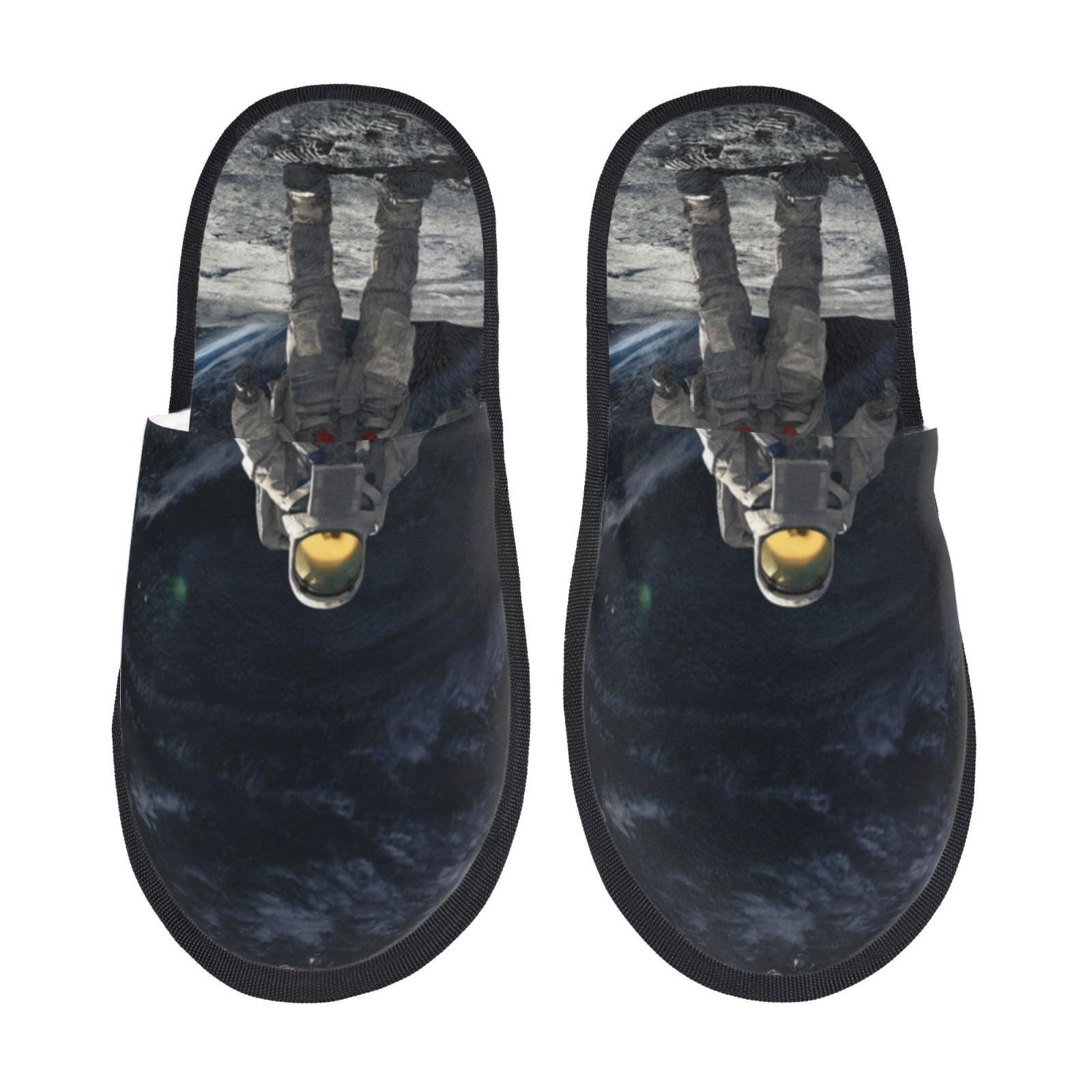 Daiia Astronaut Standing In The Moon Pattern Furry Slippers for Women ...