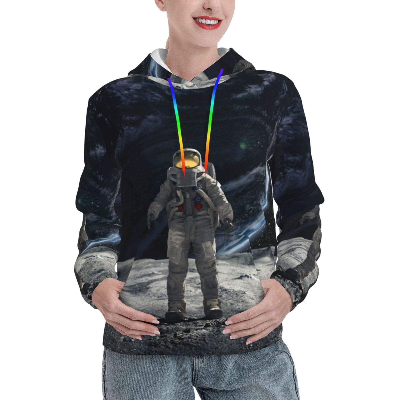Daiia Astronaut Standing In The Moon Pattern Women's Fashion Hoodies ...
