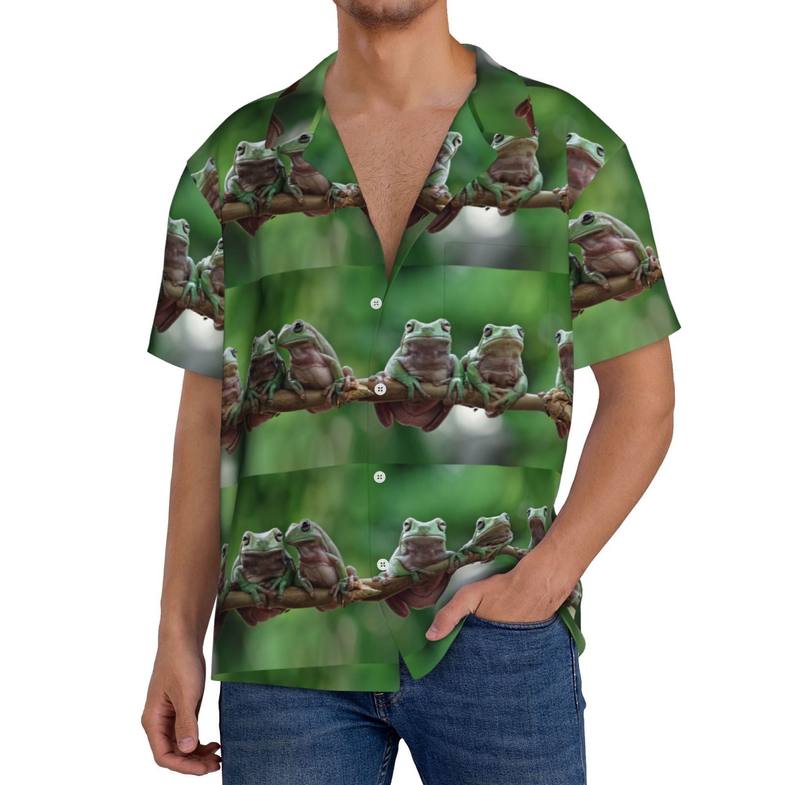 Daiia Australian White Tree Frog Sitting on Branch Men's Linen Shirts ...
