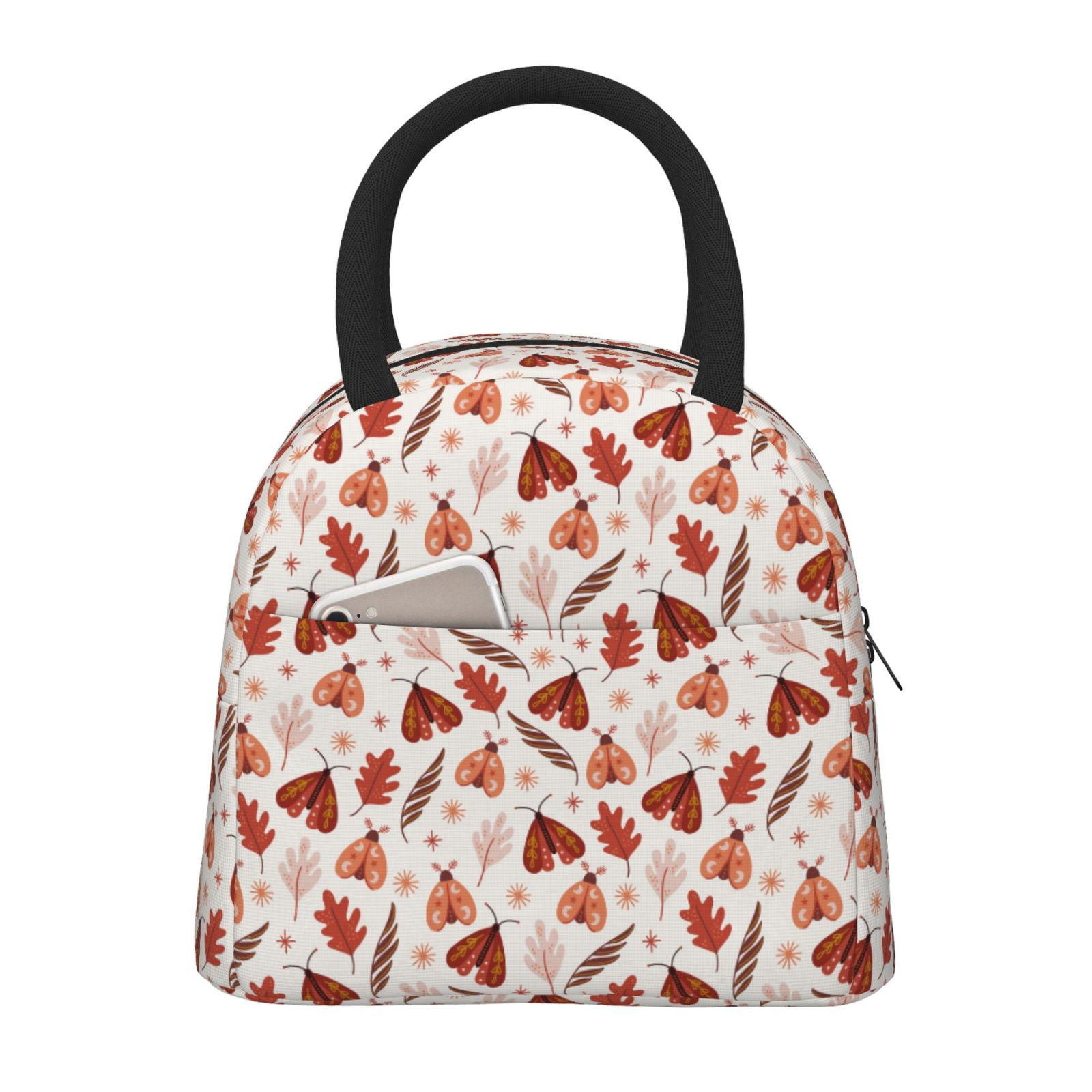 Daiia Autumn Brown Butterfly Pattern Lunch Bag , Insulated Lunch Box ...