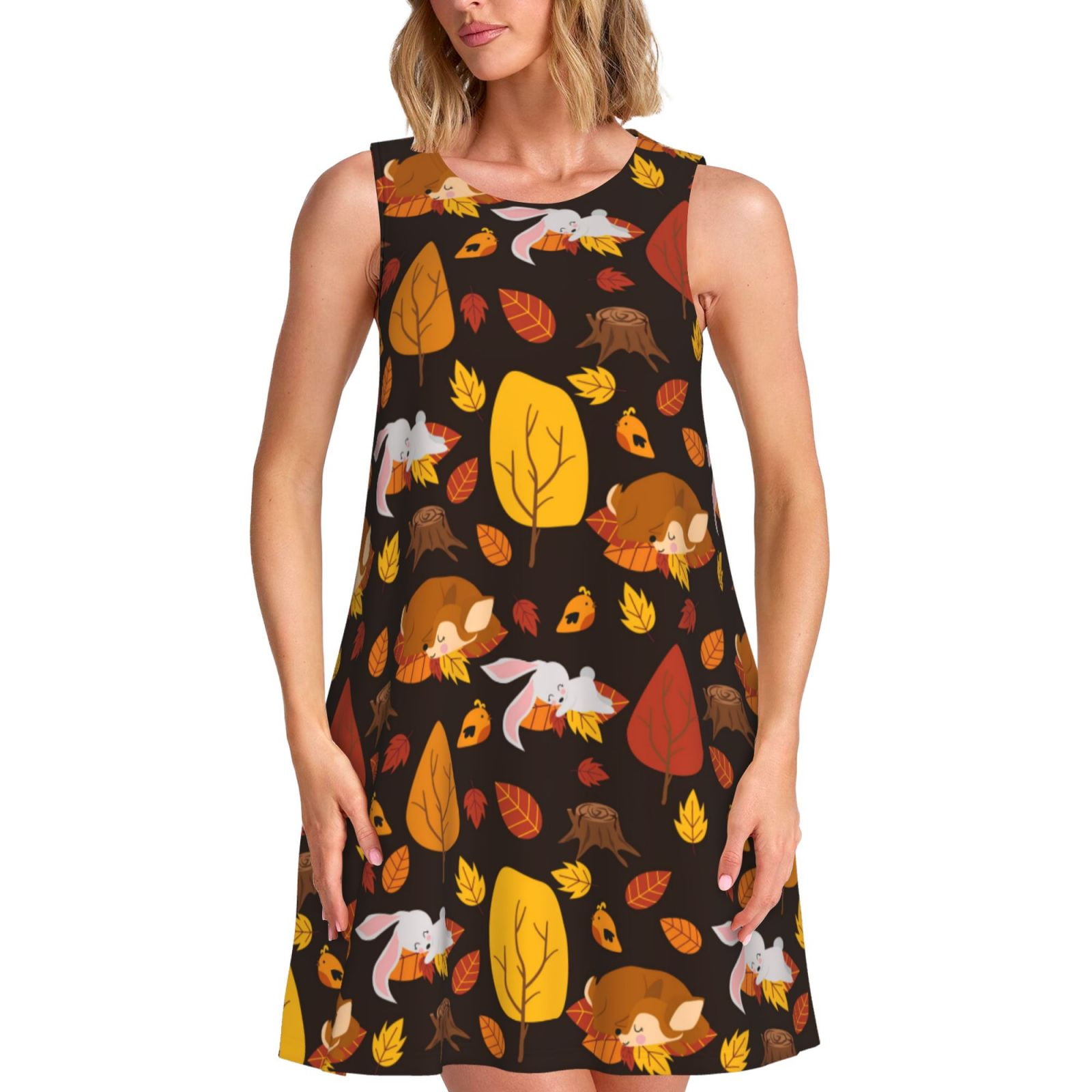 Daiia Autumn Forest Small Animals Lazy Print Women's Dresses 2025 ...