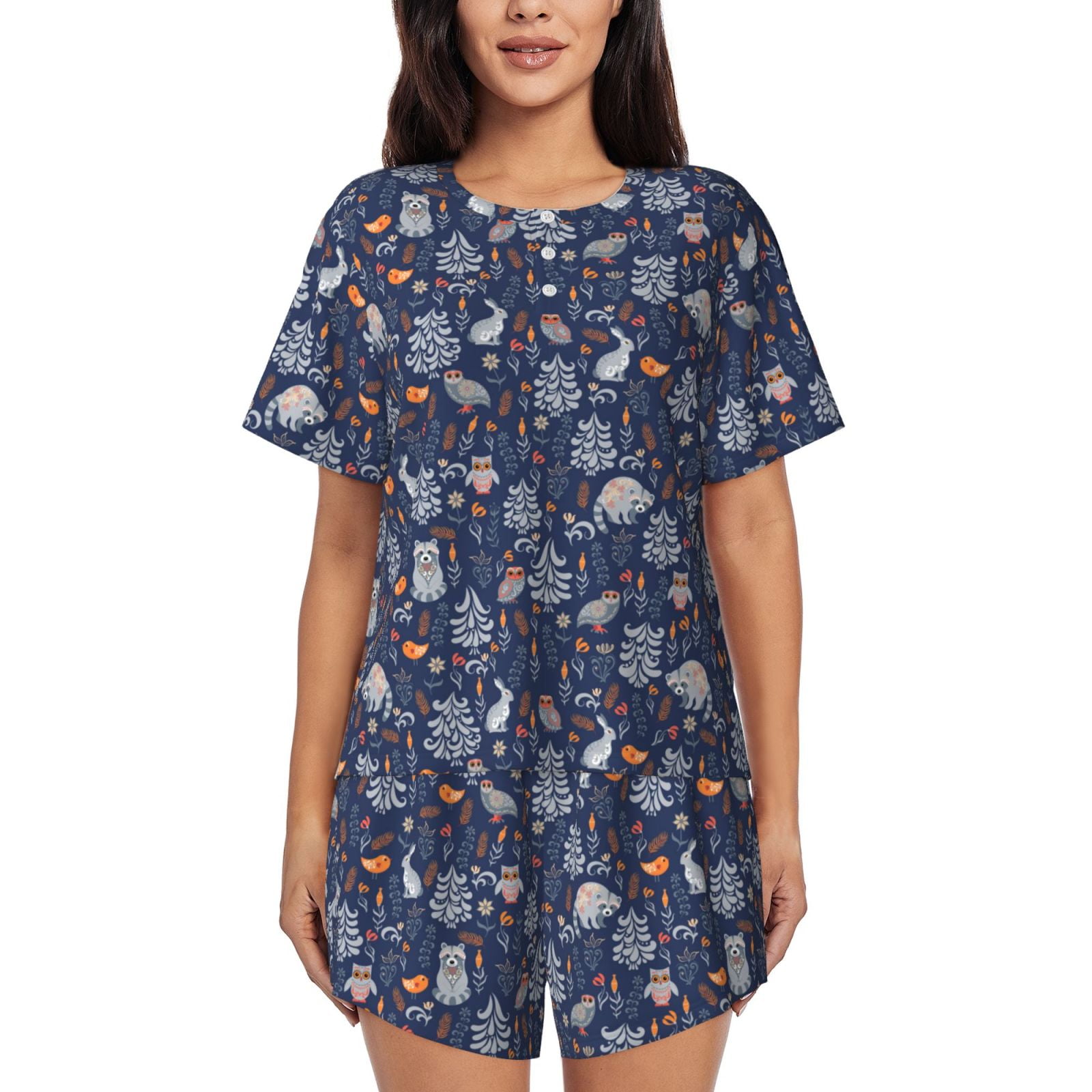 Daiia Autumn Forest2 Pattern Womens Pajama Sets Short Sleeve Pajamas ...