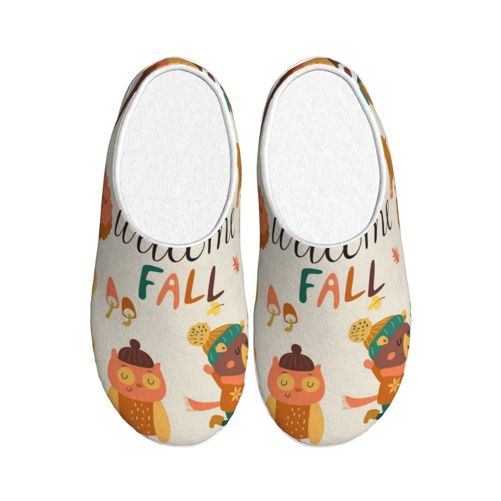 Daiia Autumn In The Forest Print Women’s Fuzzy Slippers Memory Foam ...