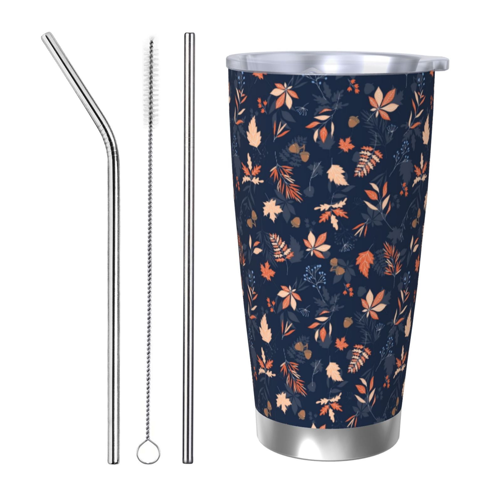 Daiia Autumn Leaves With Blue Printed 20oz Insulated Coffee Cup with ...