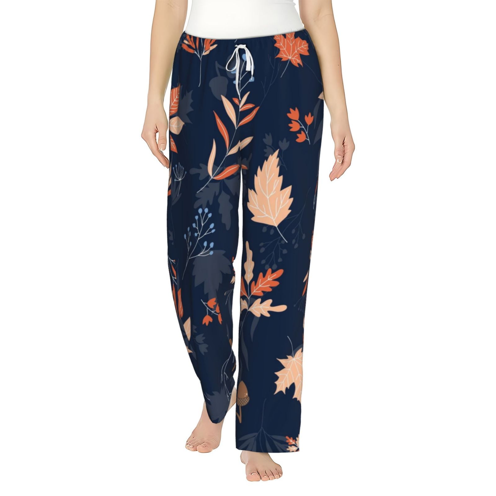 Daiia Autumn Leaves With Blue Women's Sleep Pant with Pockets and ...