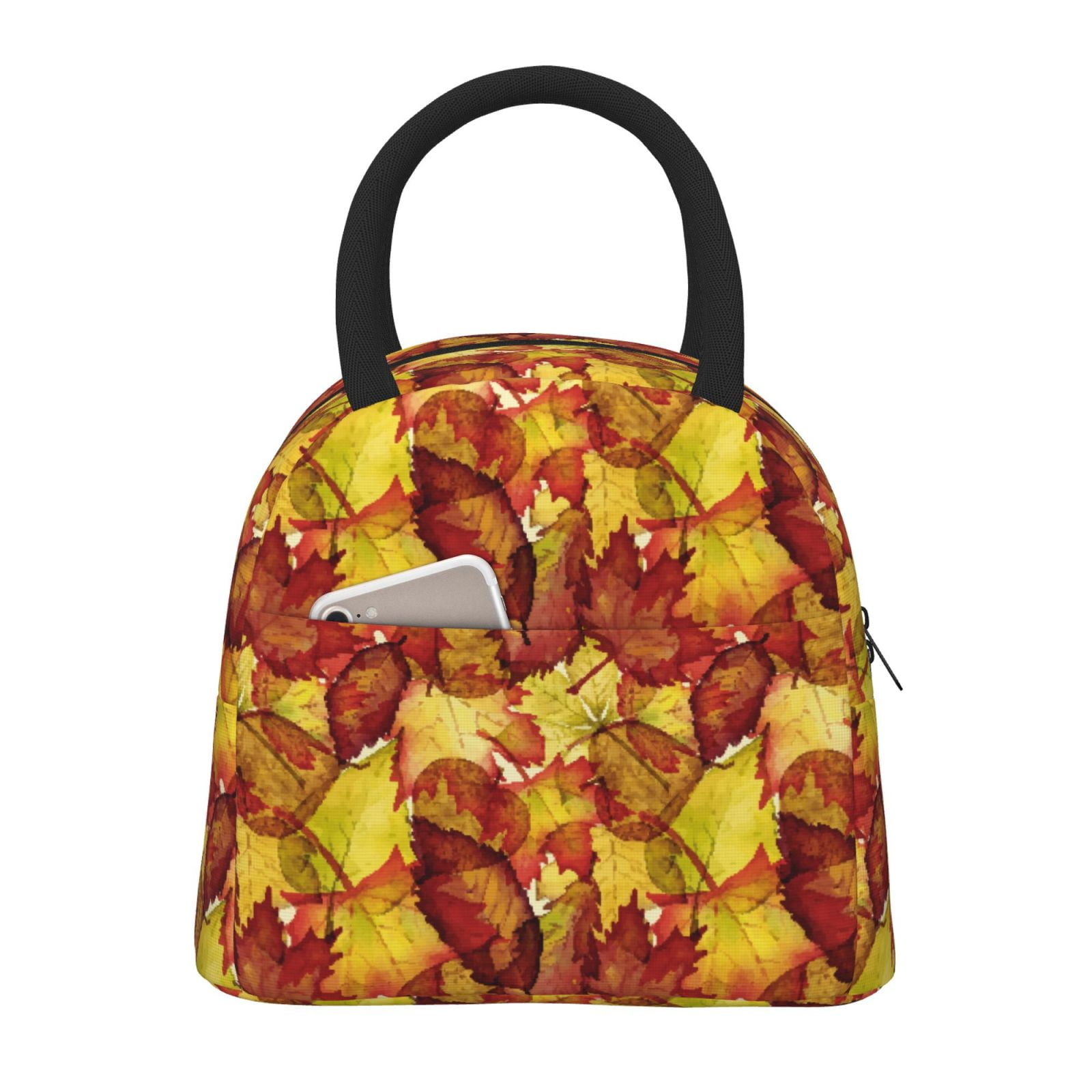 Daiia Autumn Mosaic Maple Leaves Pattern Lunch Bag , Insulated Lunch ...
