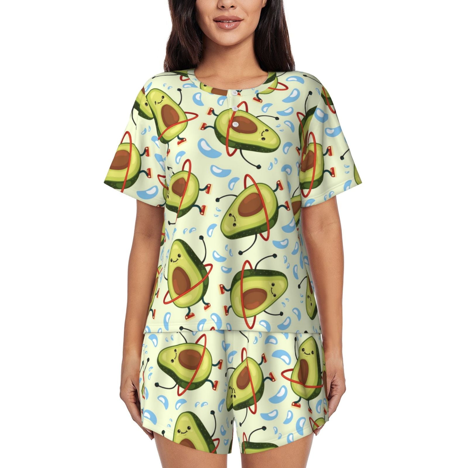 Daiia Avocado Doing Sport Pattern Womens Pajama Sets Short Sleeve ...