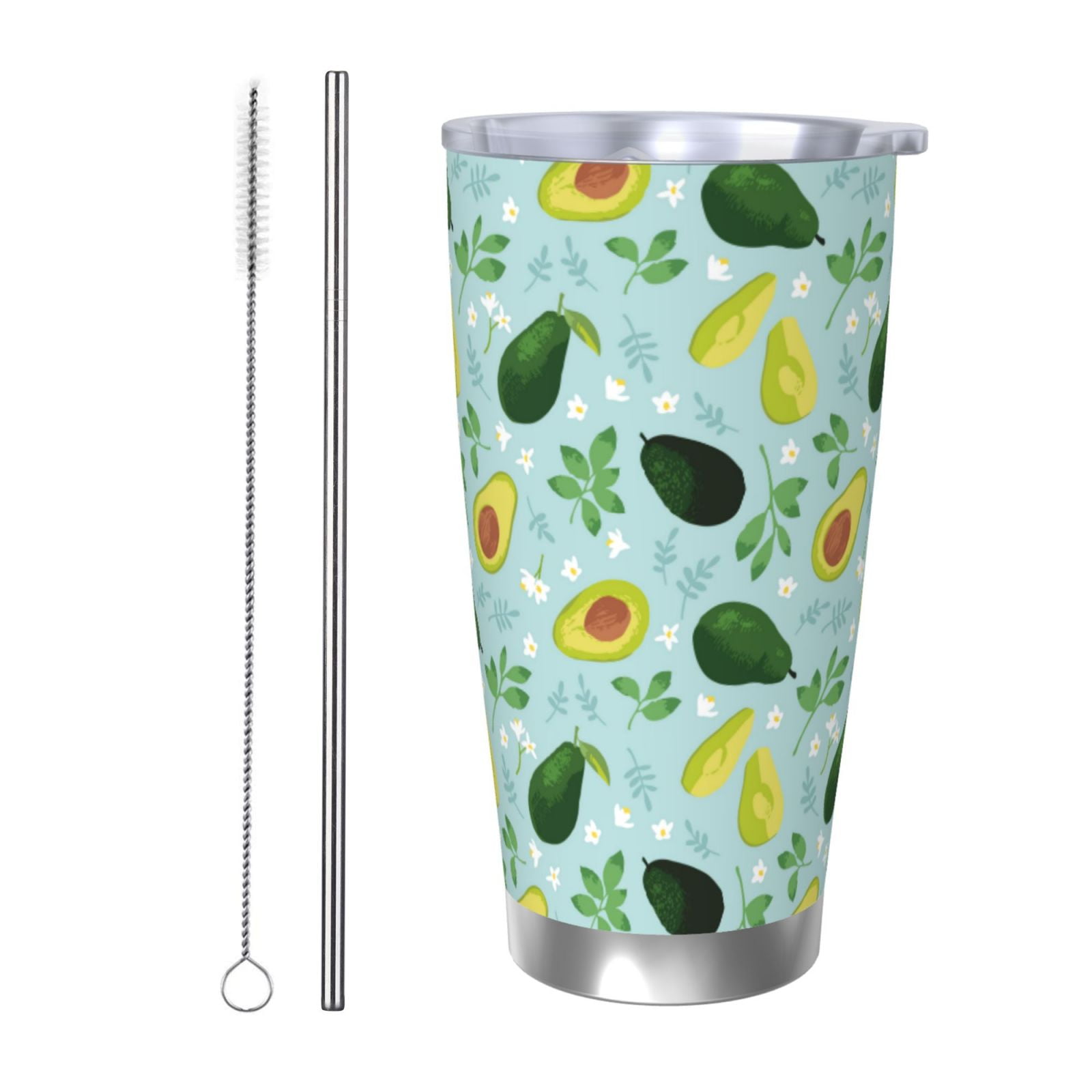 Daiia Avocado Flowers And Leaves Printed 20oz Insulated Coffee Cup with ...
