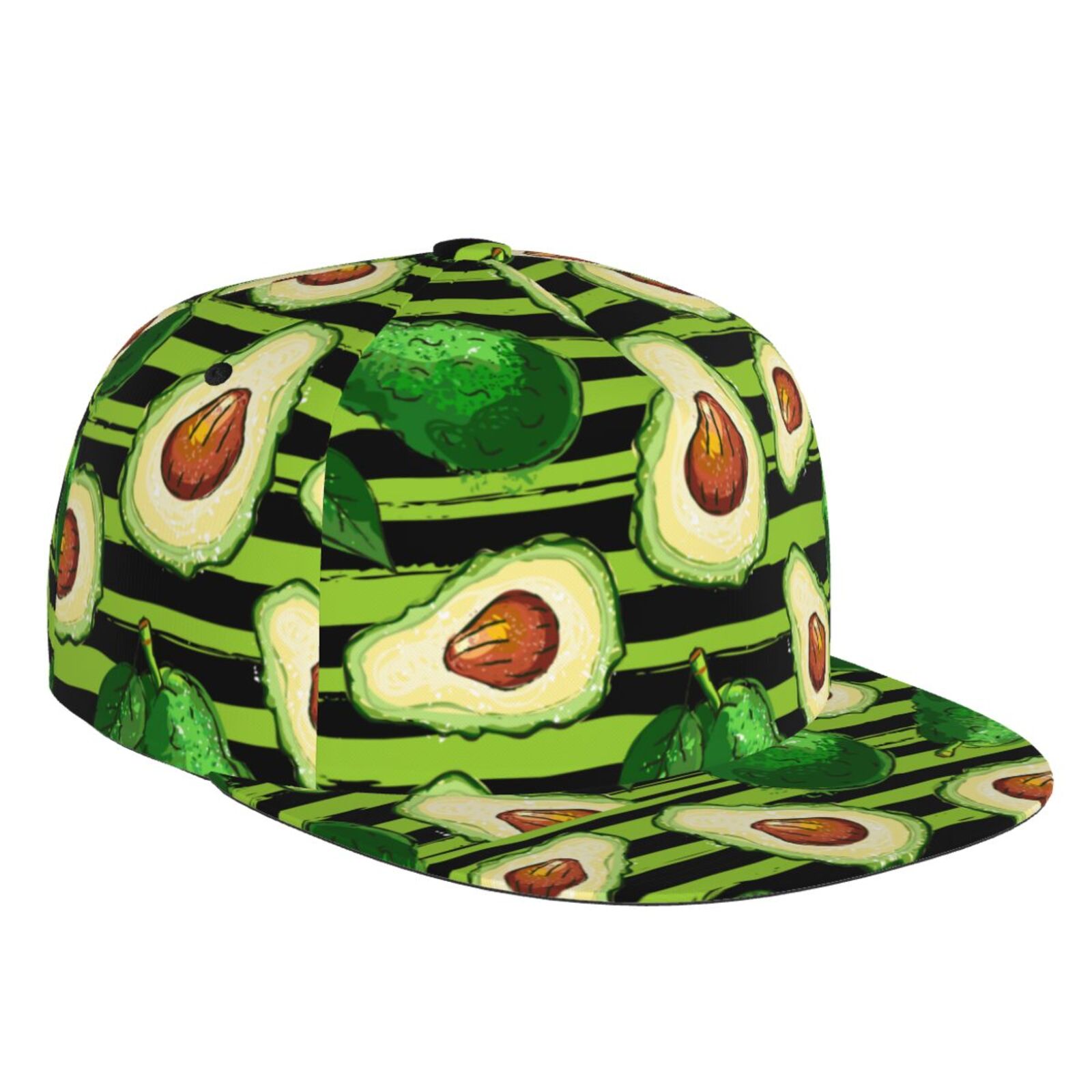 Daiia Avocado Green Striped print Flat Bill Hats Flat Brim Trucker Cap ...