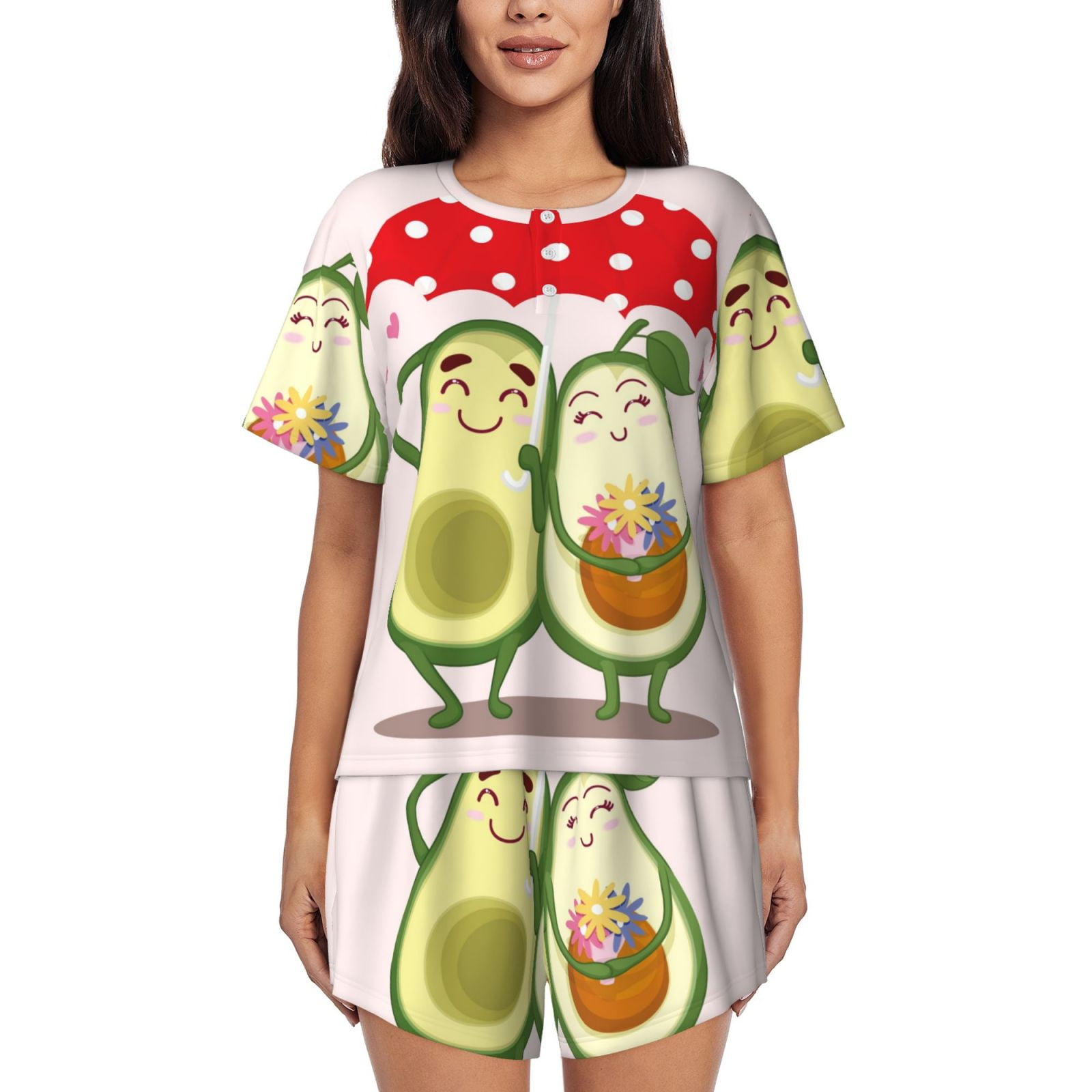 Daiia Avocado Lovers Wearing Umbrella Pattern Womens Pajama Sets Short ...