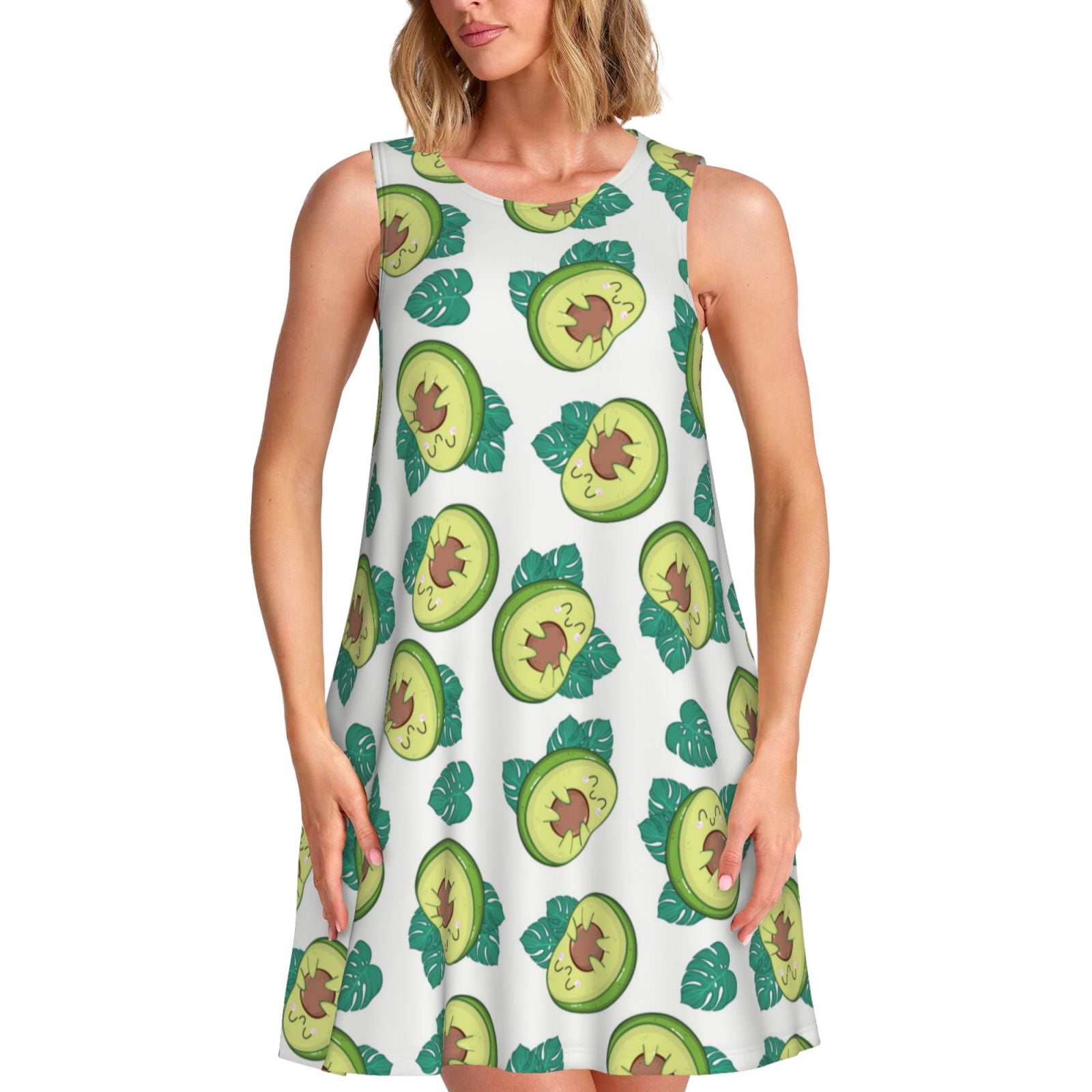 Daiia Avocado Sleeping Print Women's Dresses 2025 Trendy Short sleeve ...