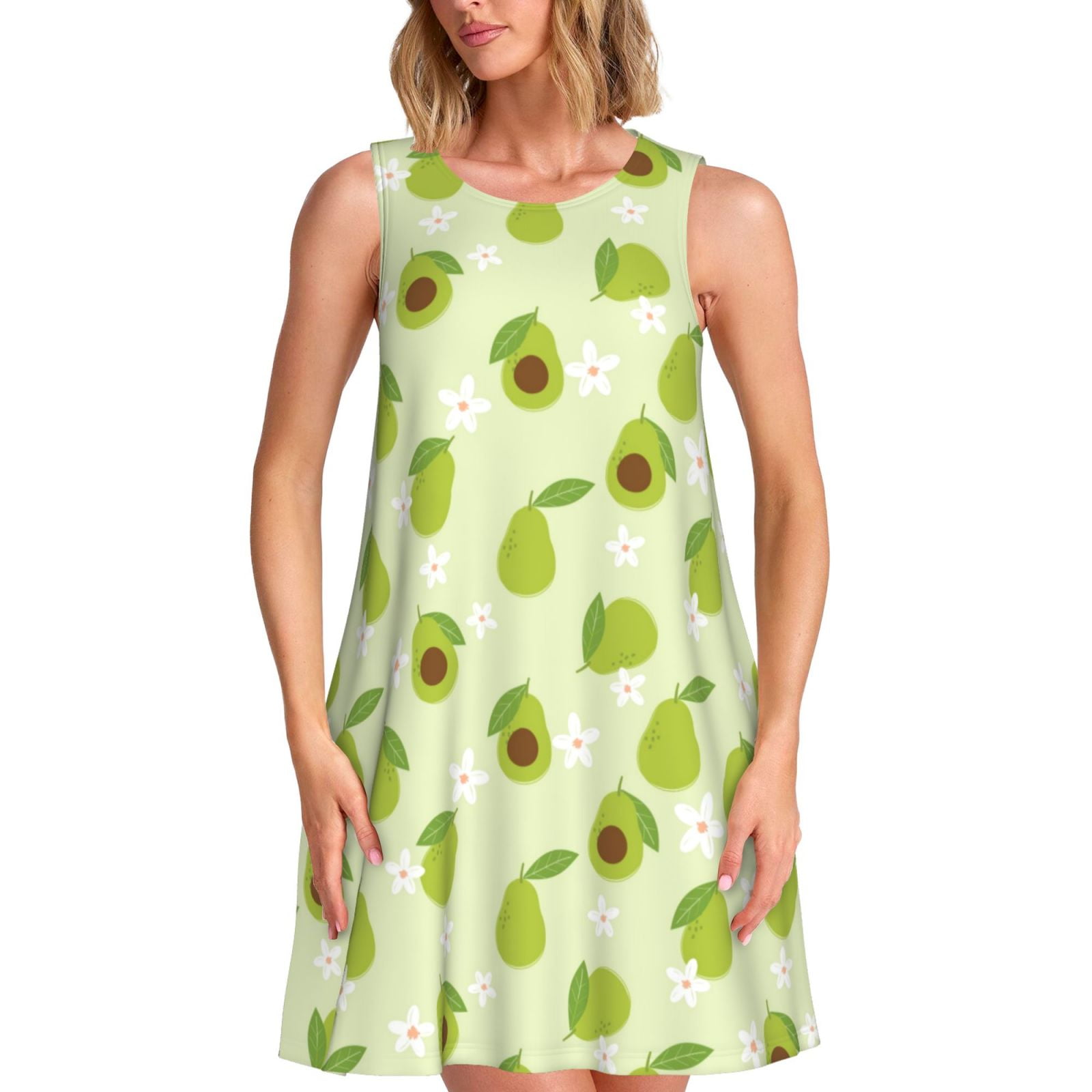 Daiia Avocado With Leaf And Flower Print Women's Dresses 2025 Trendy ...