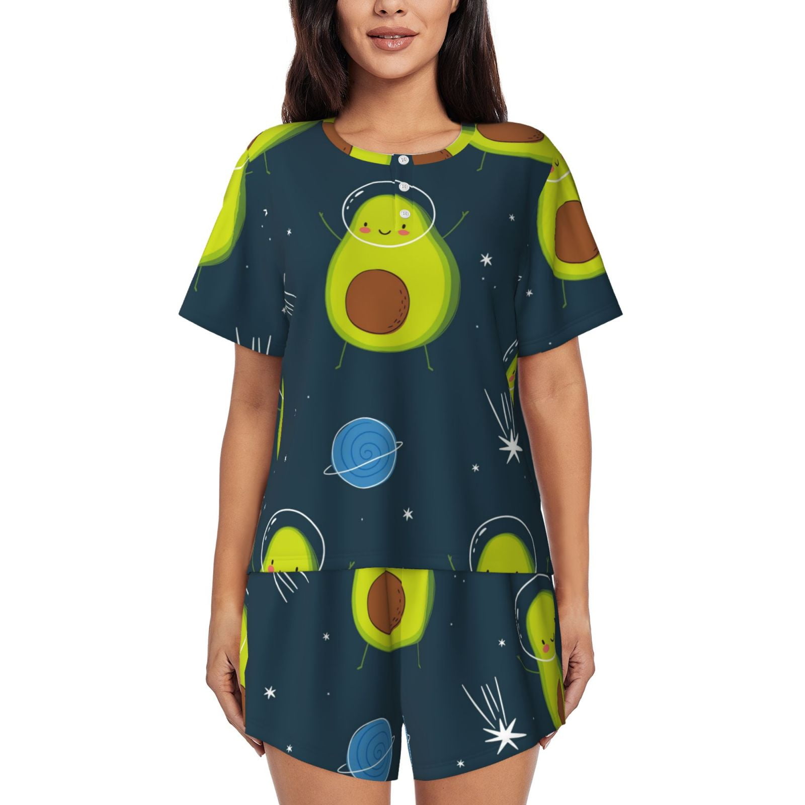 Daiia Avocado in Space Pattern Womens Pajama Sets Short Sleeve Pajamas ...
