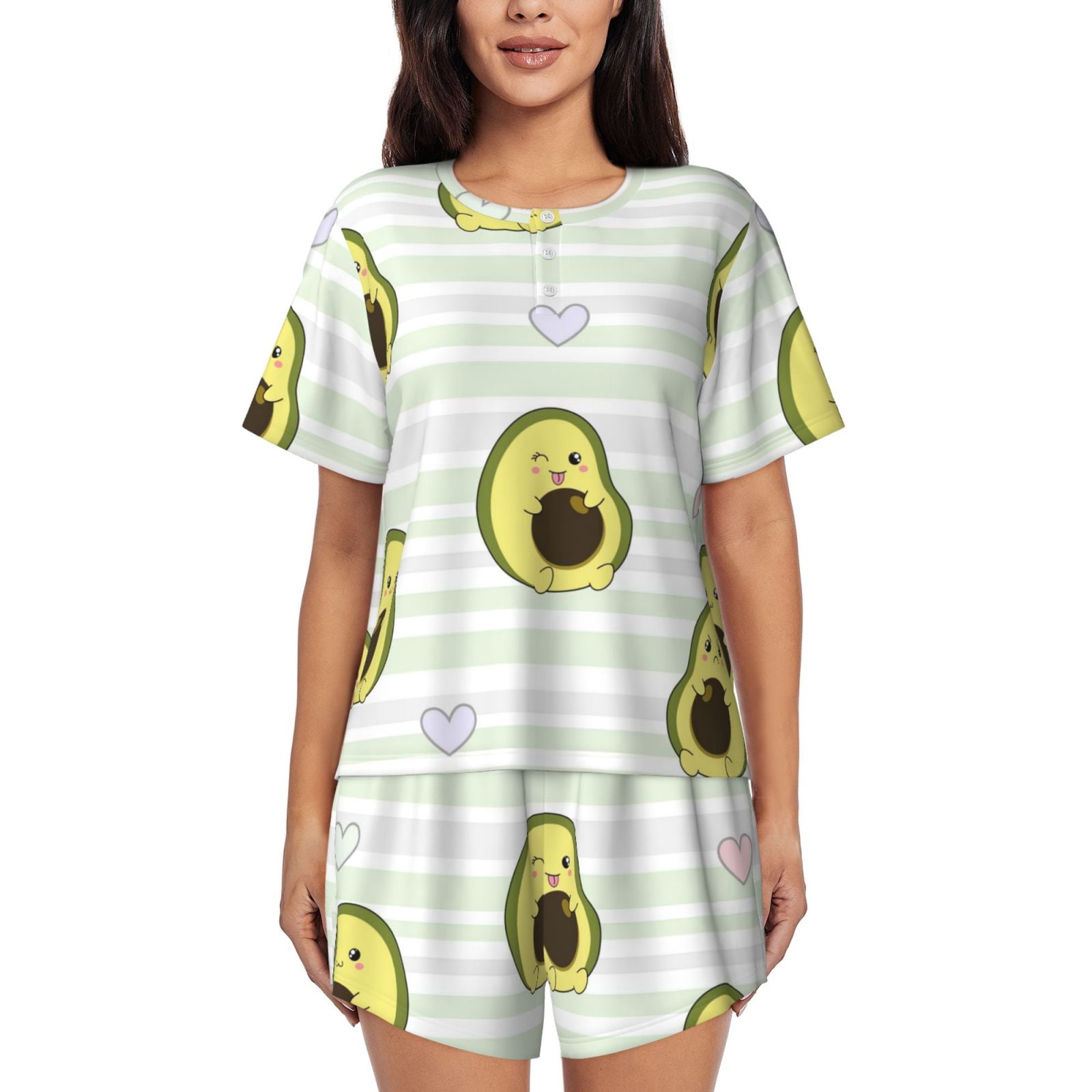 Daiia Avocado of a Hear Pattern Womens Pajama Sets Short Sleeve Pajamas ...