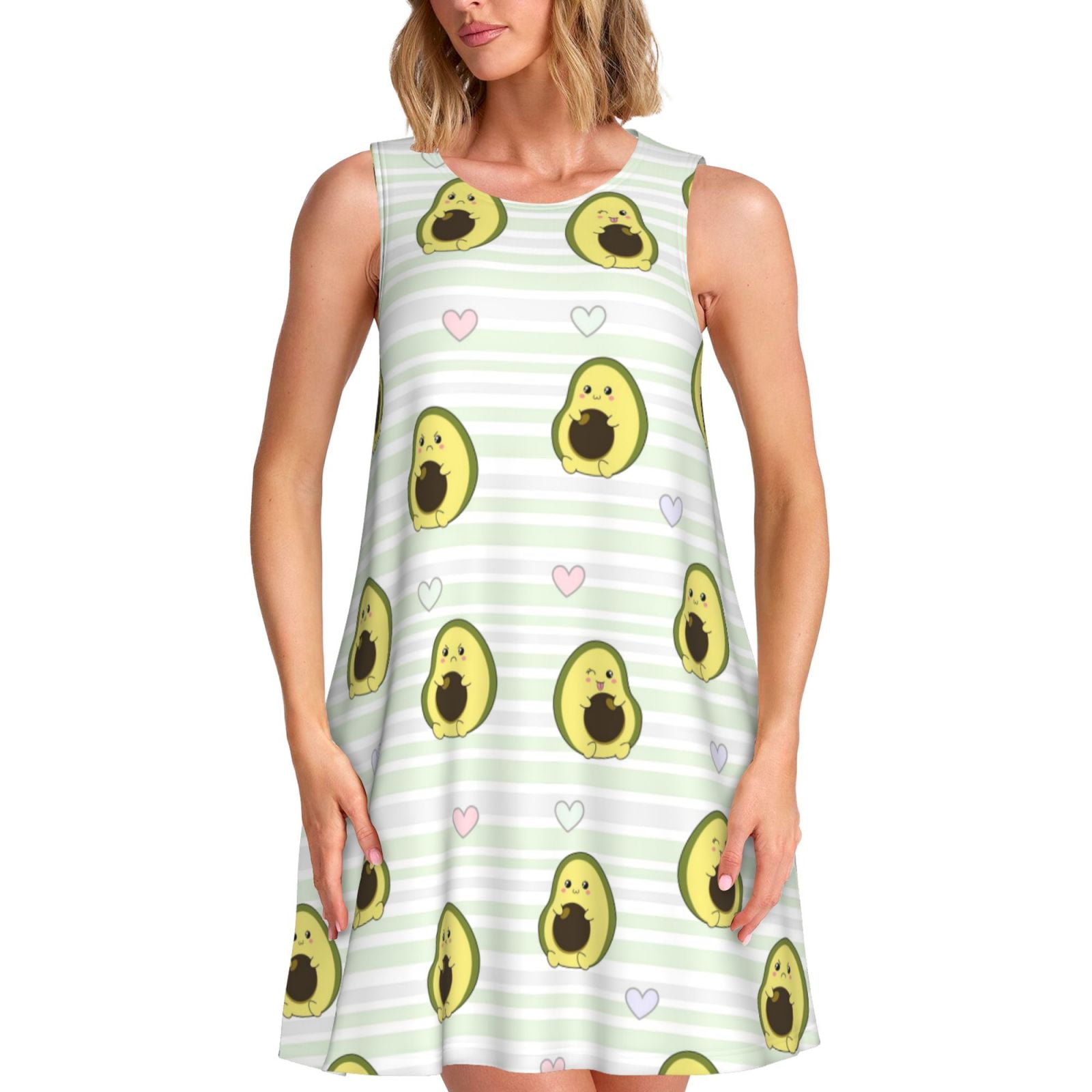 Daiia Avocado of a Hear Print Women's Dresses 2025 Trendy Short sleeve ...