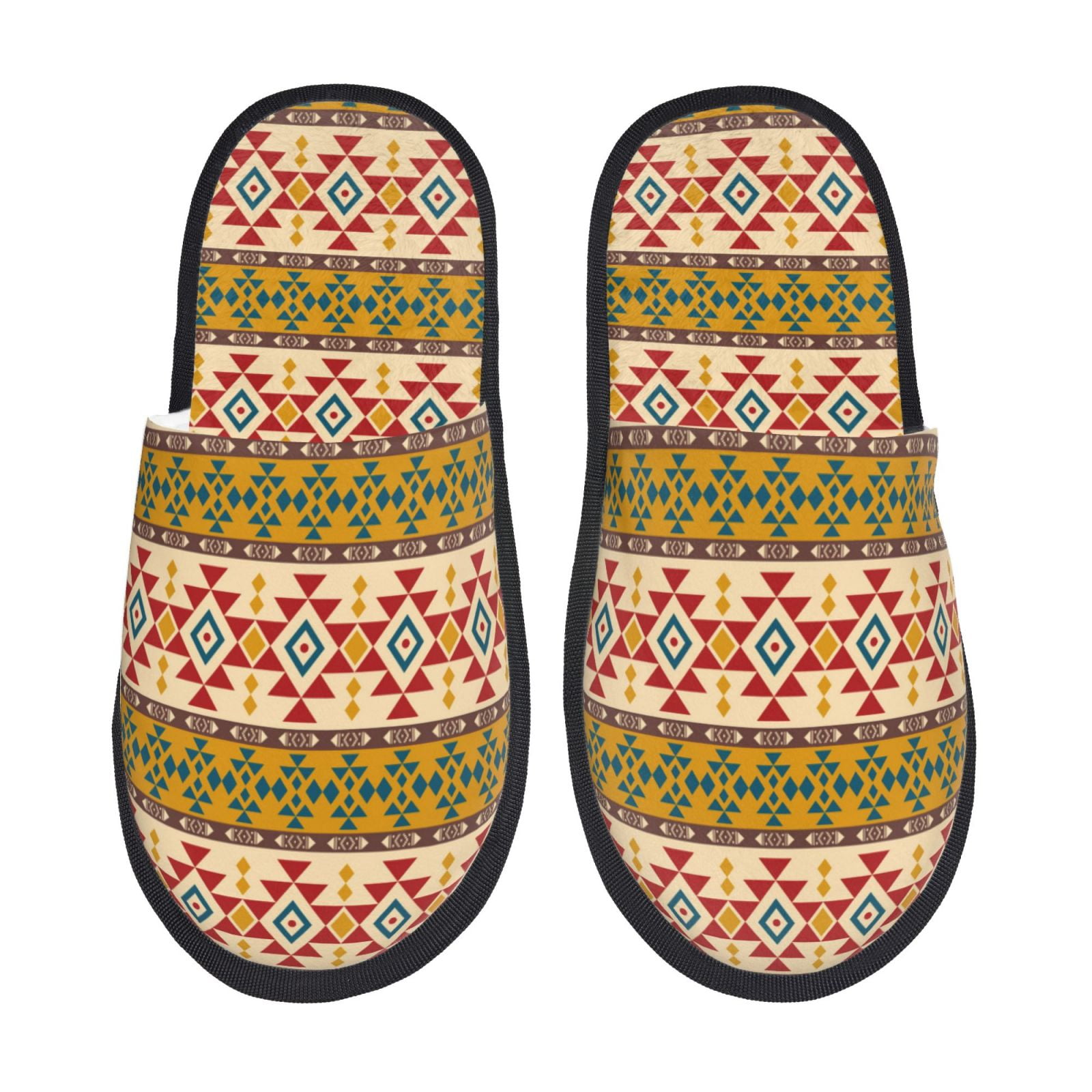 Daiia Aztec Pattern Furry Slippers for Women and Men, Soft Plush Indoor ...