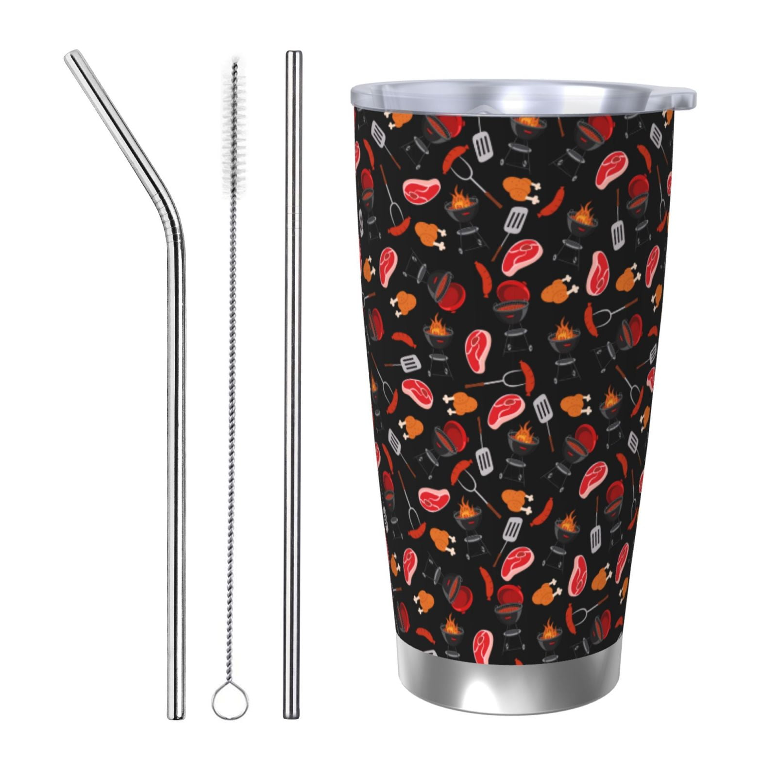 Daiia BBQ Printed 20oz Insulated Coffee Cup with Straw Topper, Fully ...