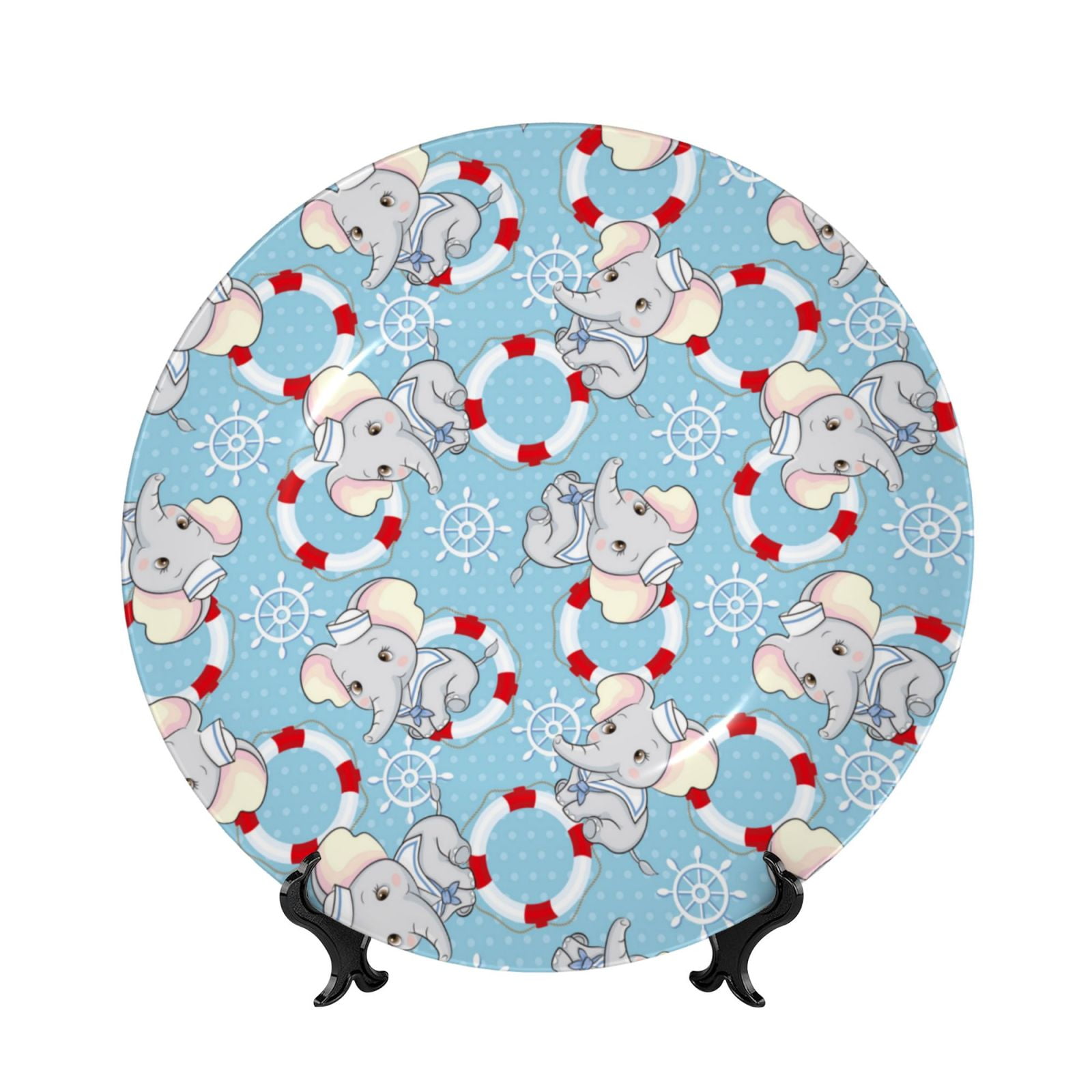Daiia Baby Elephant Printed Pattern Ceramic Plate Dinner Plates Bone ...
