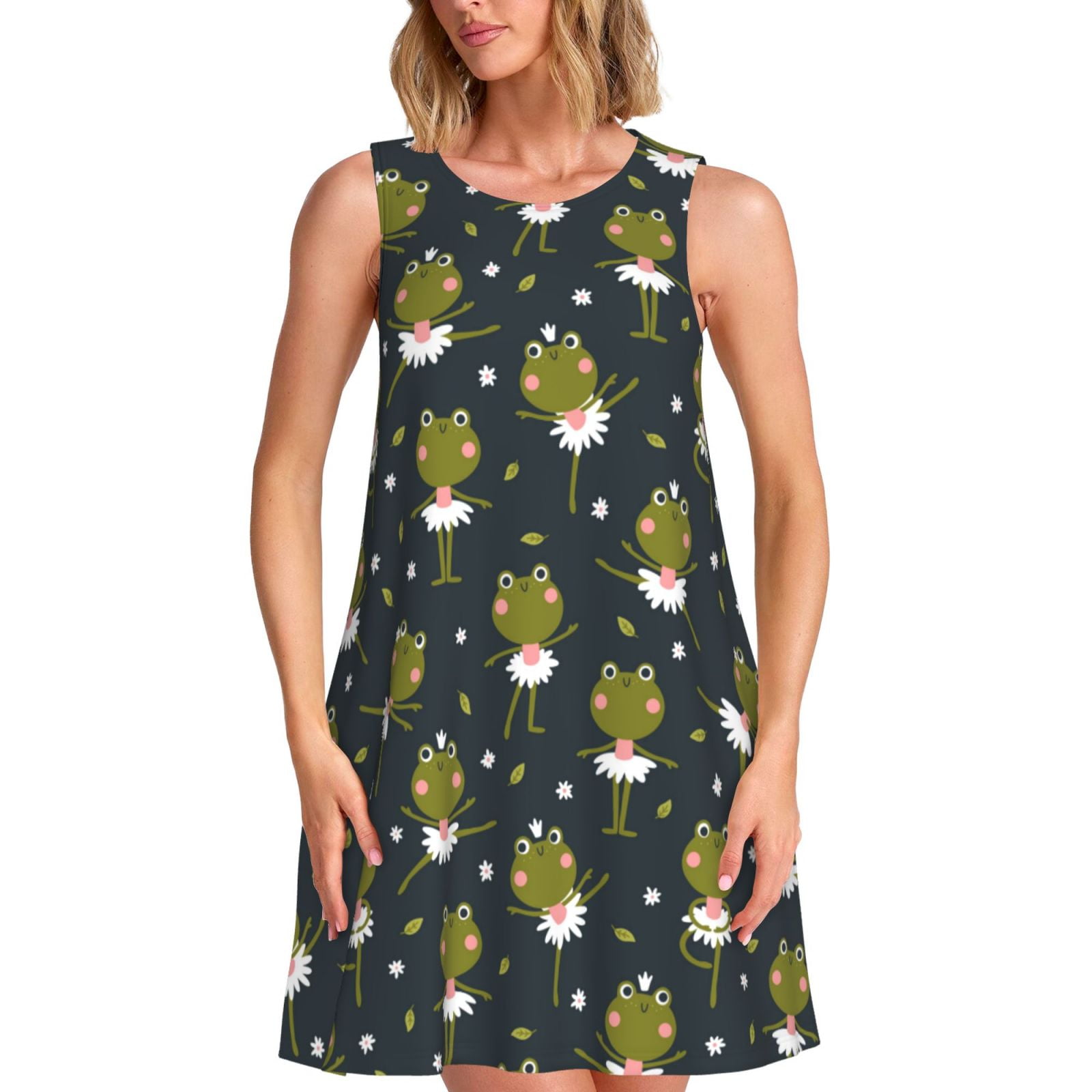 Daiia Ballerina Frogs Print Women's Dresses 2025 Trendy Short sleeve ...