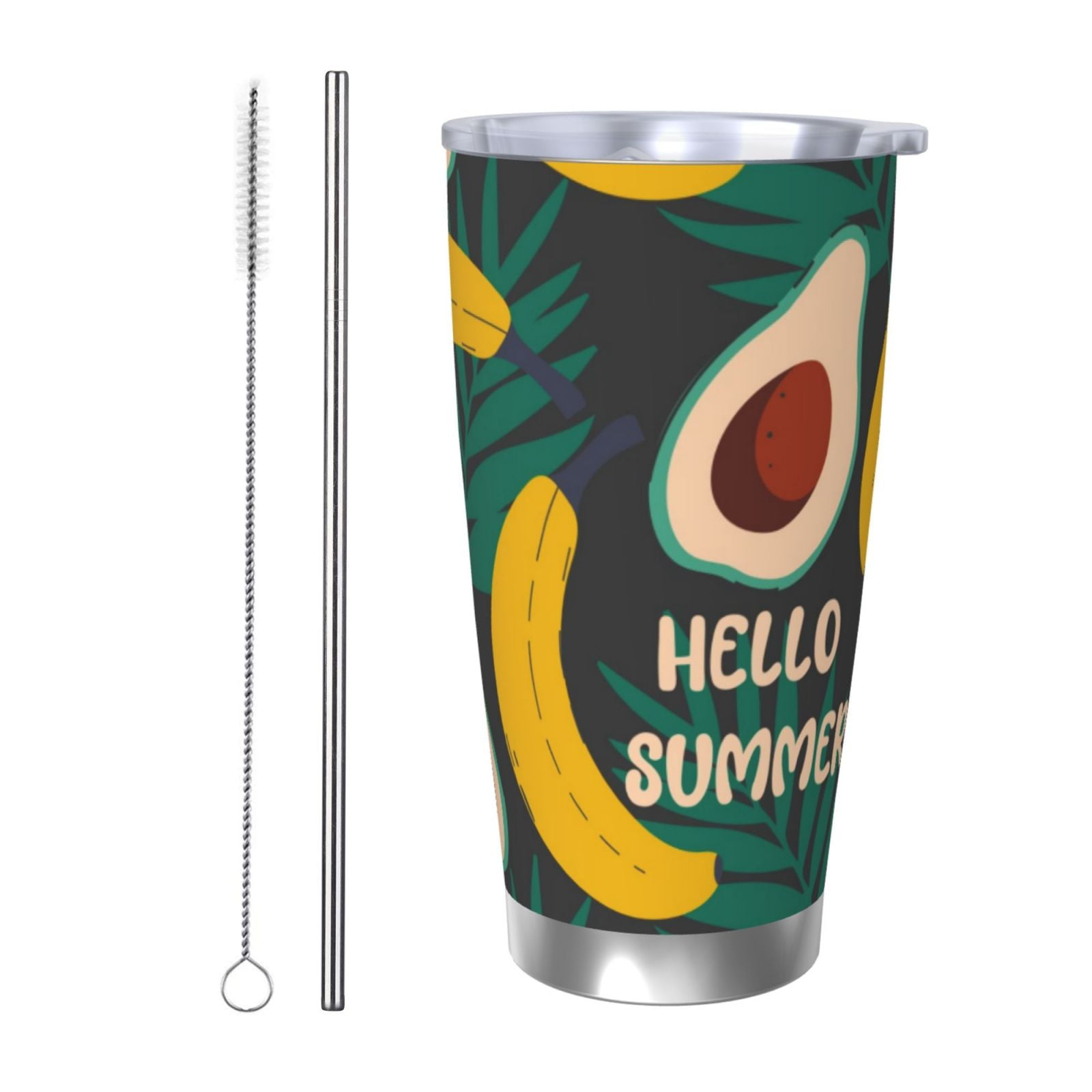 Daiia Banana And Avocado Printed 20oz Insulated Coffee Cup with Straw ...