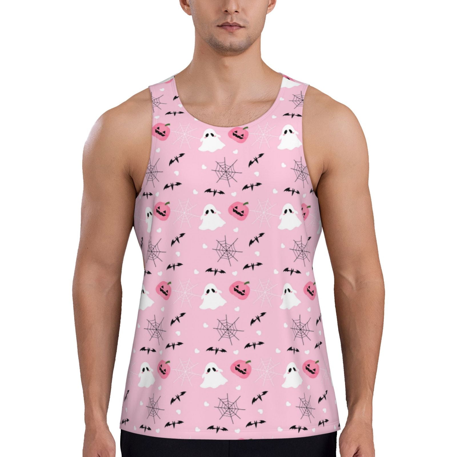 Daiia Bat And Pumpkin Printed Men's Quick Dry Fit Muscle Tank Top Slim ...
