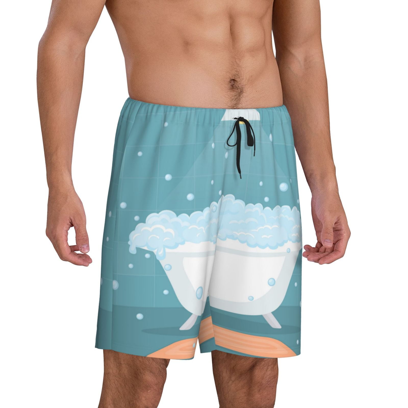 Daiia Bathtub with Soap Bubbles Mens Woven Stretch Pajama Short,Short Pajama Pants-Small ...