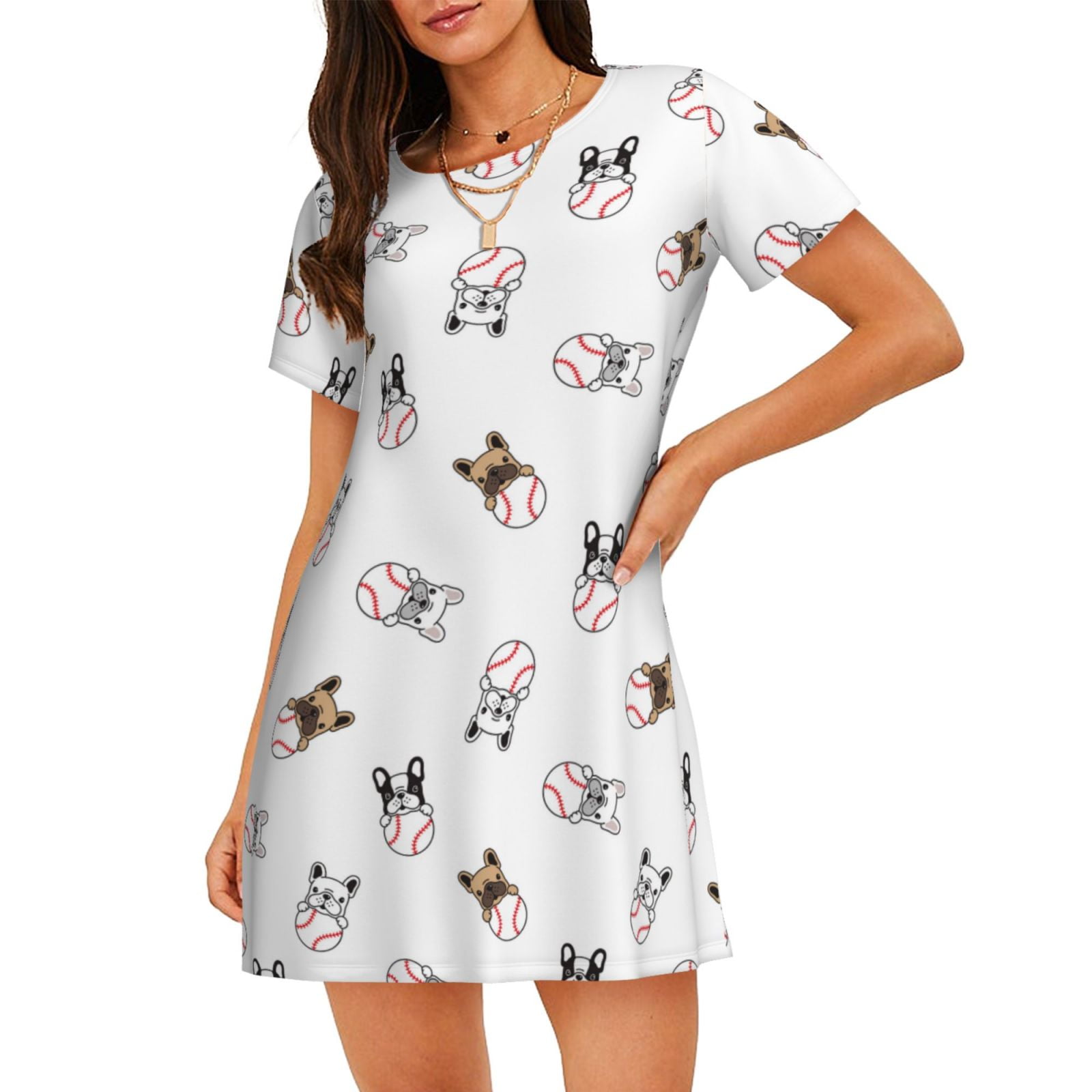 Daiia Bbaseball Dog Print Women's Nightshirt Soft Nightgowns for Women ...