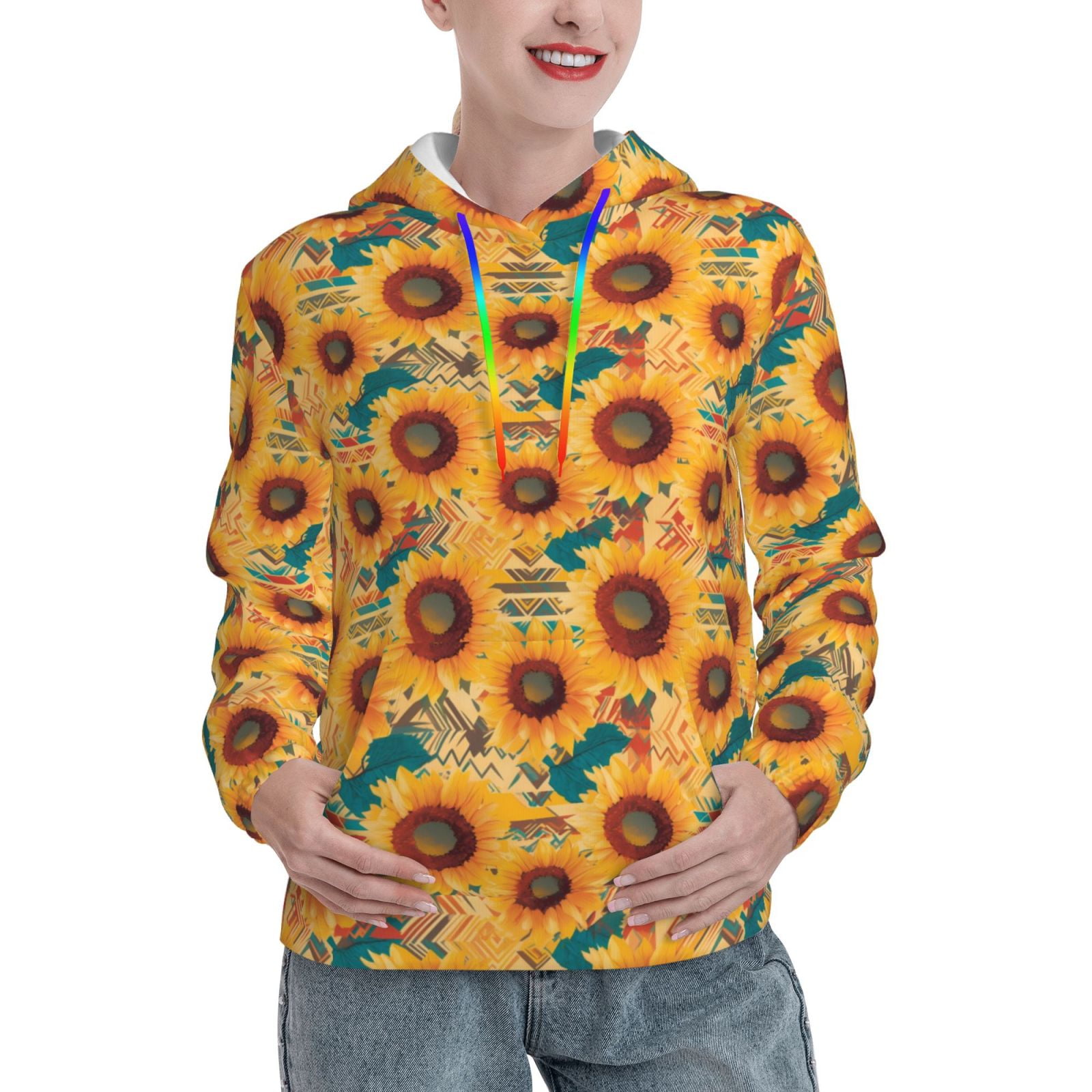 Daiia Beautiful Bohemian Sunflower Pattern Women's Fashion Hoodies ...