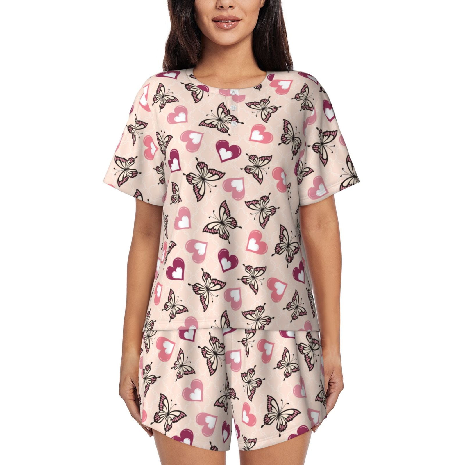 Daiia Beautiful Butterflies and Hearts Pattern Womens Pajama Sets Short ...