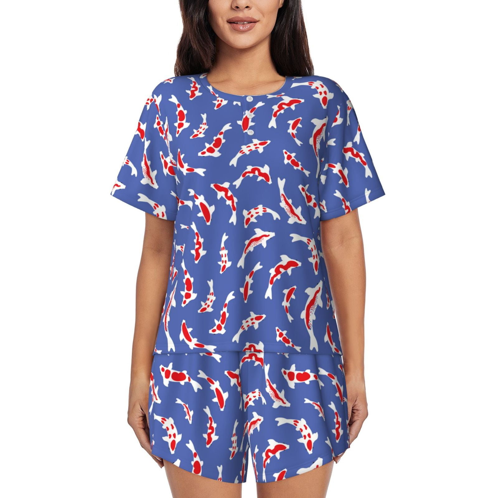 Daiia Beautiful Koi Fish Pattern Womens Pajama Sets Short Sleeve ...