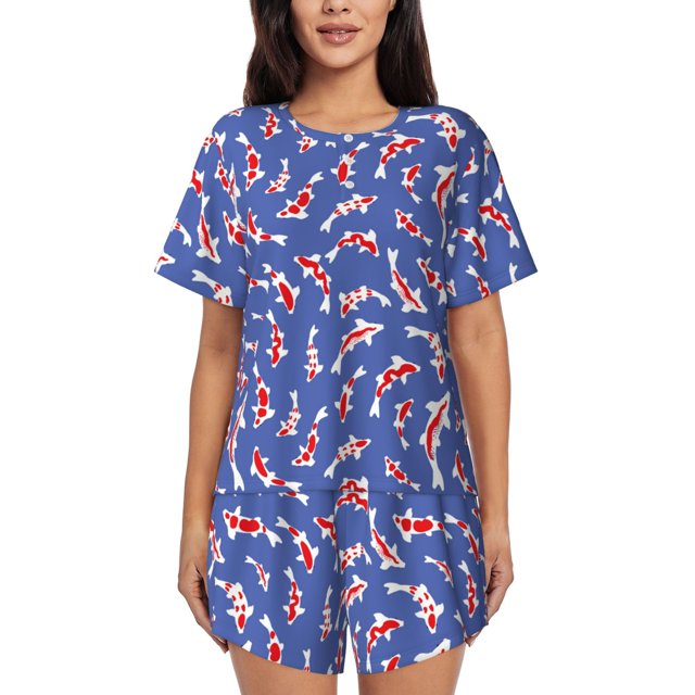 Daiia Beautiful Koi Fish Pattern Womens Pajama Sets Short Sleeve ...