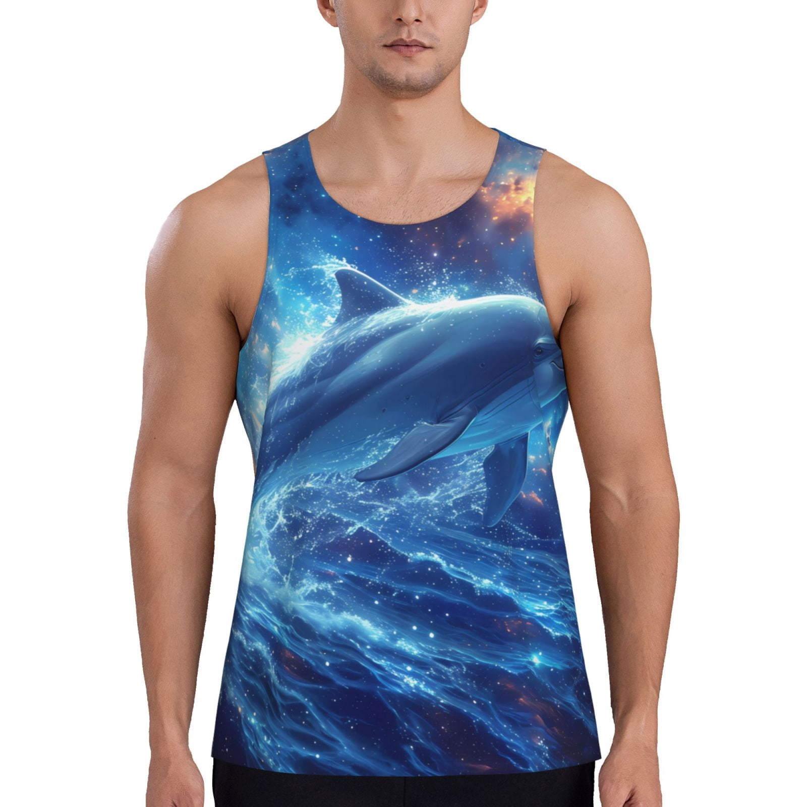 Daiia Beautiful Ocean Dolphin Printed Men's Quick Dry Fit Muscle Tank ...