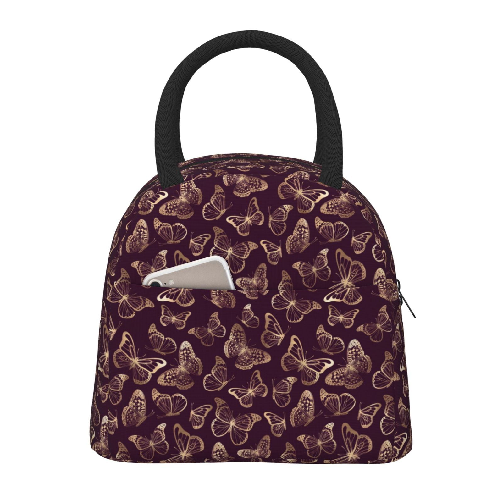 Daiia Beautiful Purple Butterflies Pattern Lunch Bag , Insulated Lunch ...
