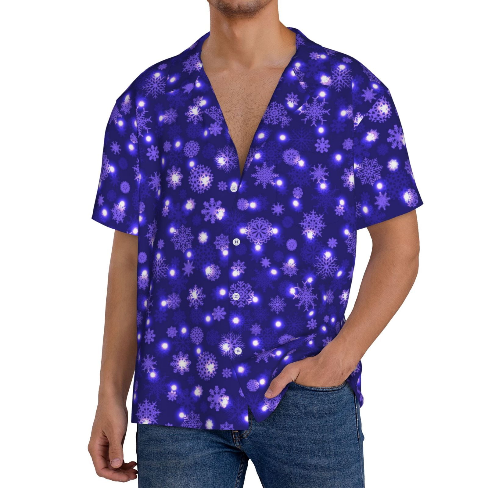 Daiia Beautiful Purple Snowflakes Men's Linen Shirts Short Sleeve ...
