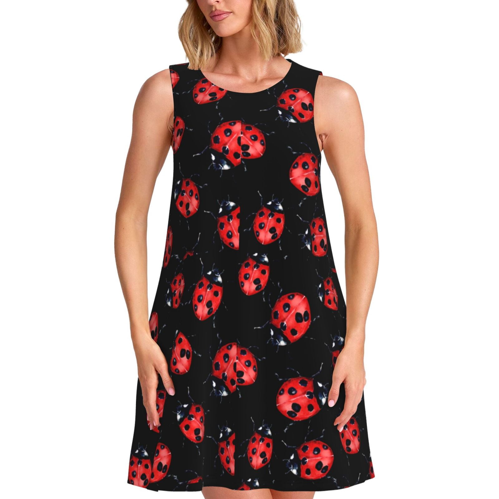 Daiia Beautiful Red Ladybug Print Women's Dresses 2025 Trendy Short ...