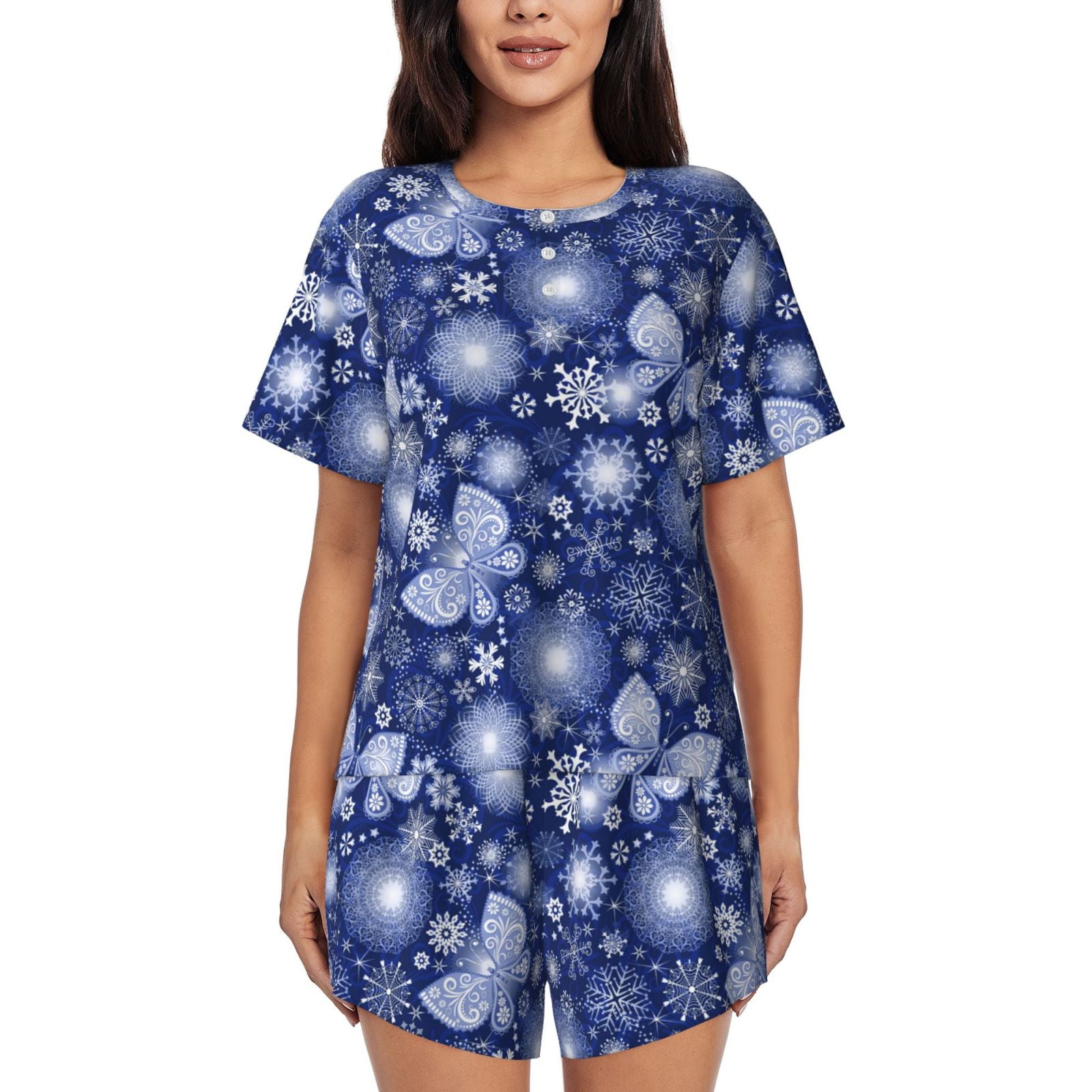 Daiia Beautiful Snowflake Butterfly Pattern Womens Pajama Sets Short ...