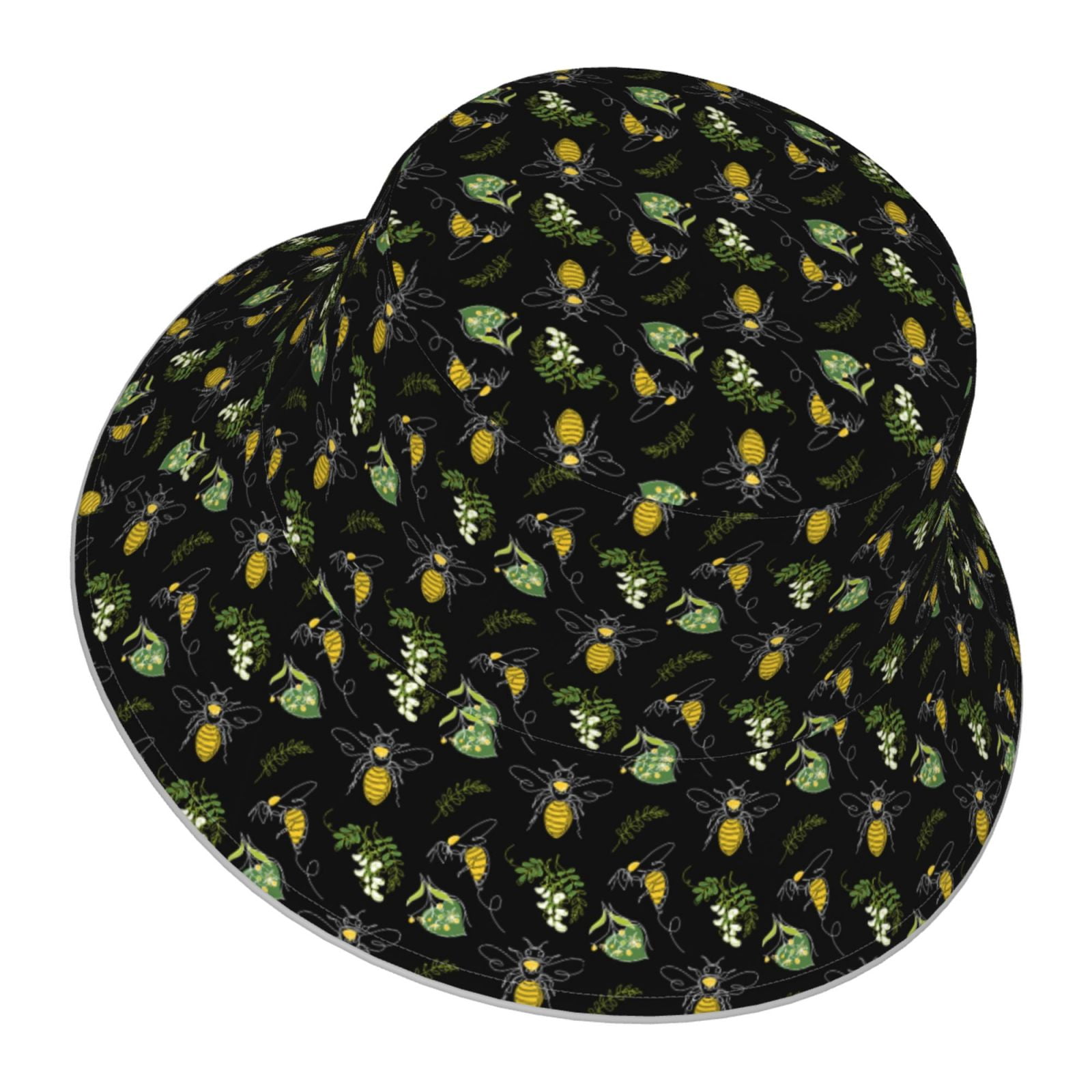 Daiia Bee Floral Pattern Bucket Hat - Trendy Cotton Sun Hat for Beach ...