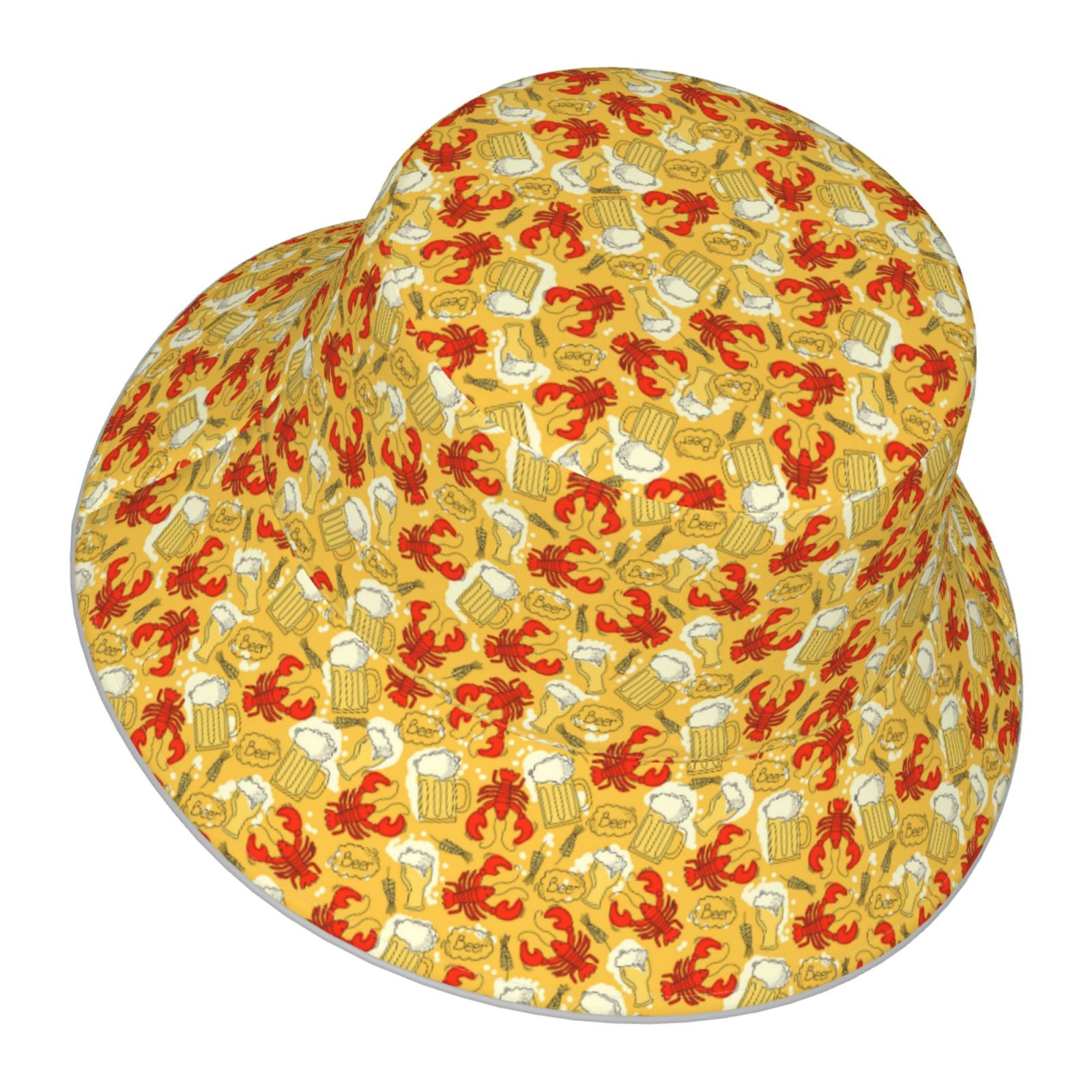 Daiia Beer And Crawfish Pattern Bucket Hat - Trendy Cotton Sun Hat for ...