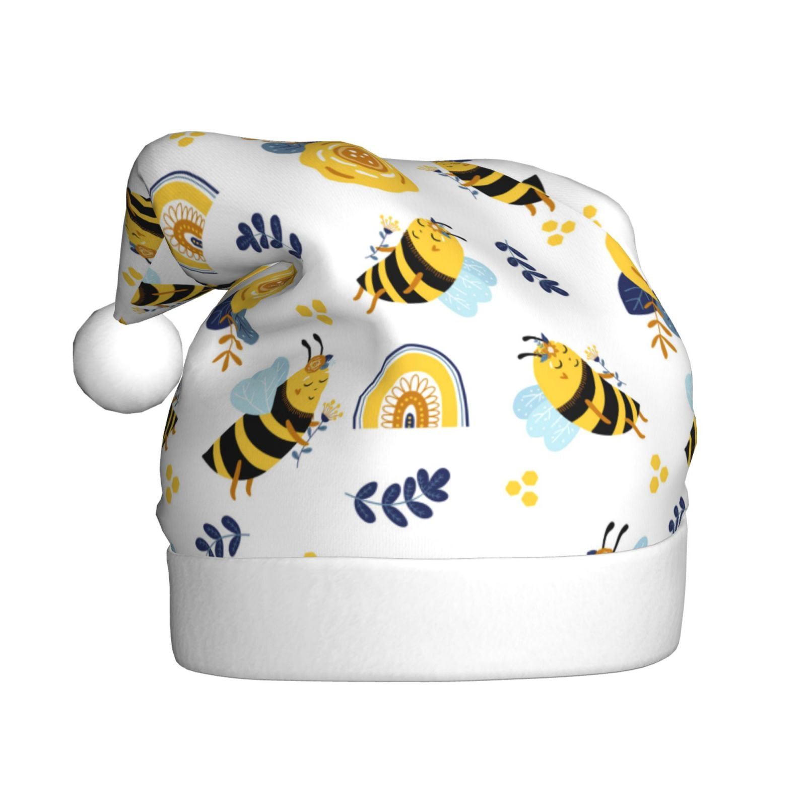 Daiia Bees And Rainbows Print Christmas Knitted Beanie Hat, Large Knit Hat Xmas Small Gifts For ...